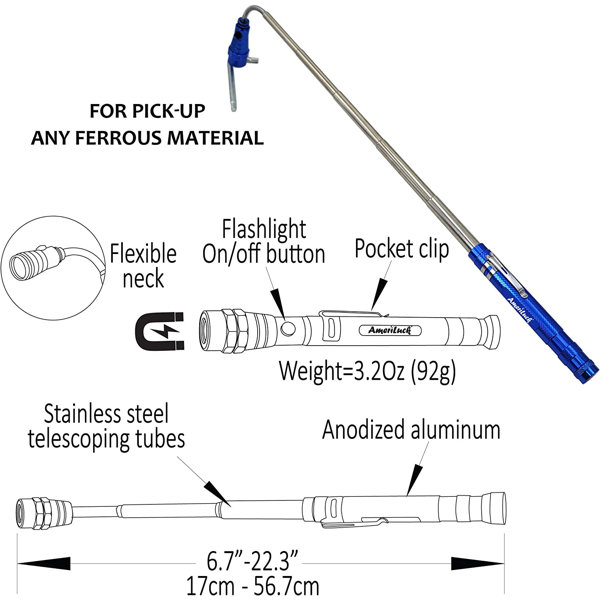 AmeriLuck 2 Pack Telescopic Pickup Tool With Led Flashlight, Extensible ...