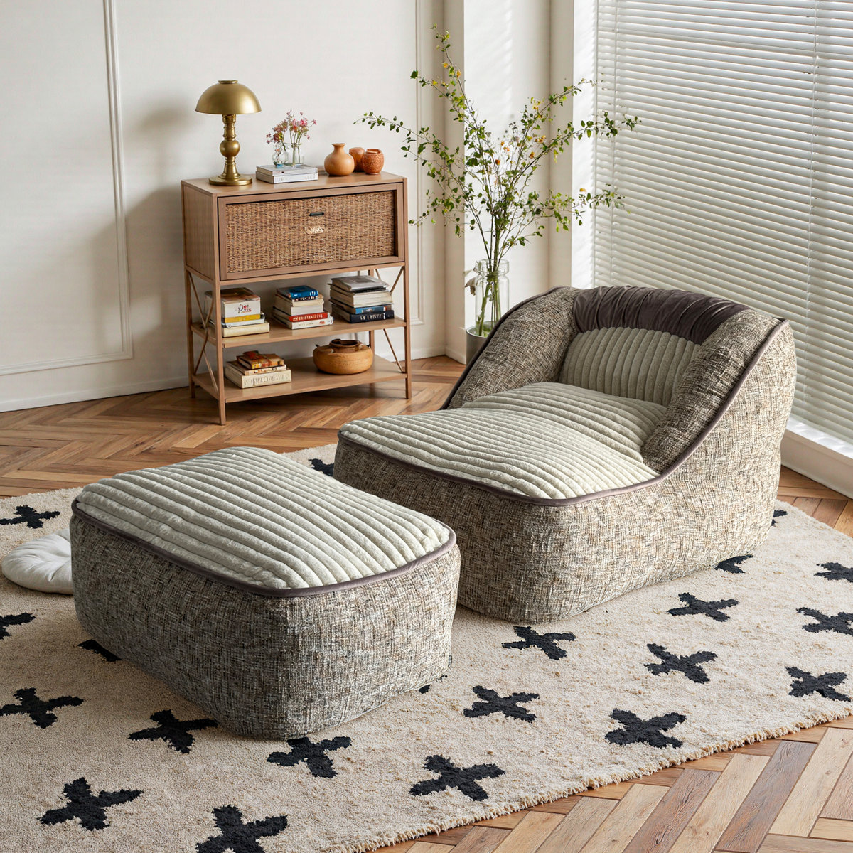 Wowmax Bean Bag Sofa Chair With Ottoman, Comfy Floor Couch, Soft ...