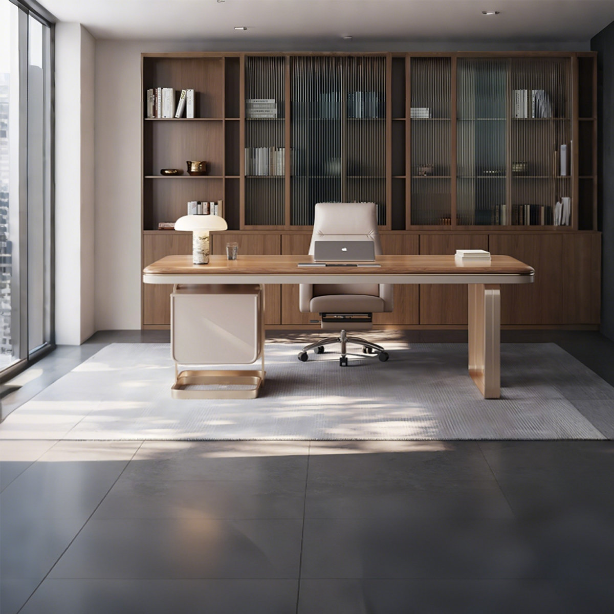 SINNOG Simple Modern Design Beige Rectangular Solid Wood Office Desk ...