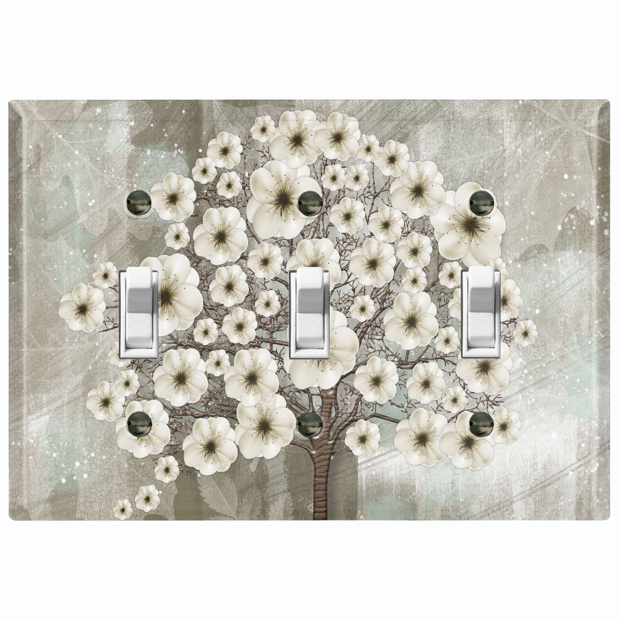 WorldAcc White Flower Branch Tree Gray Nature Themed 3 - Gang Toggle ...