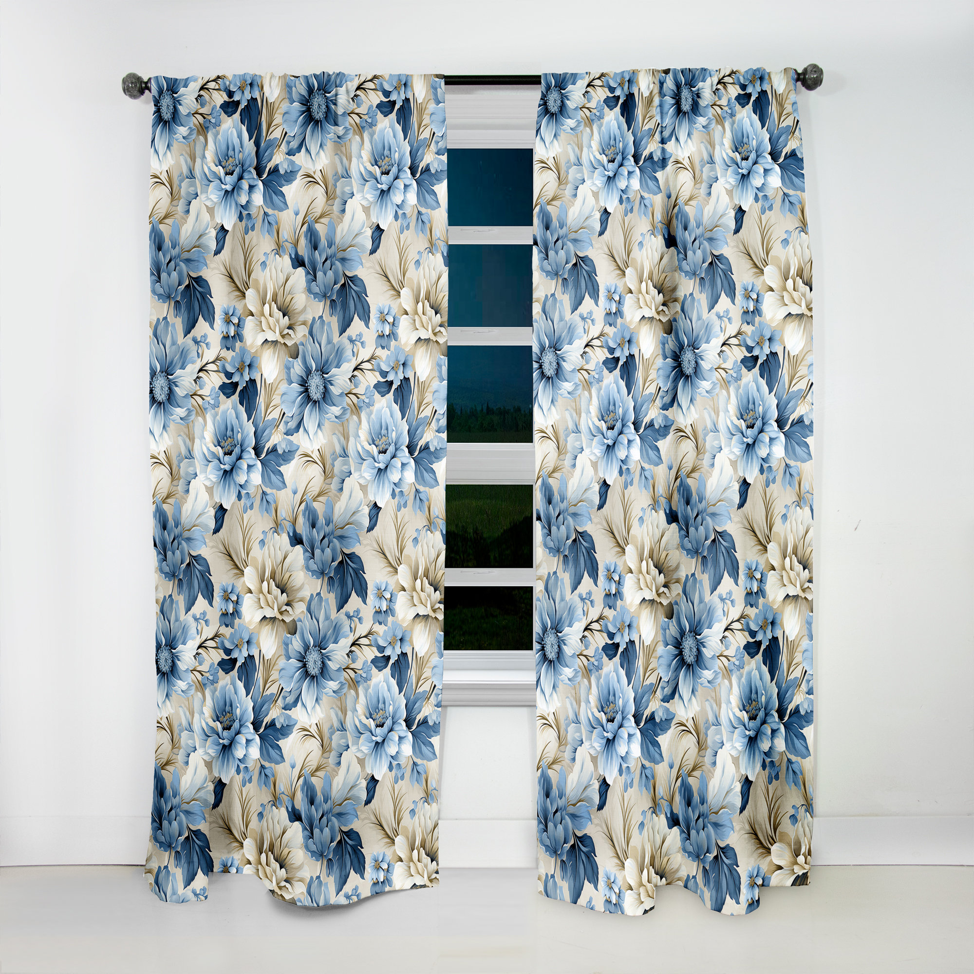 Design Art Coastal Tranquility Victorian Pattern VIII - Floral Curtain ...
