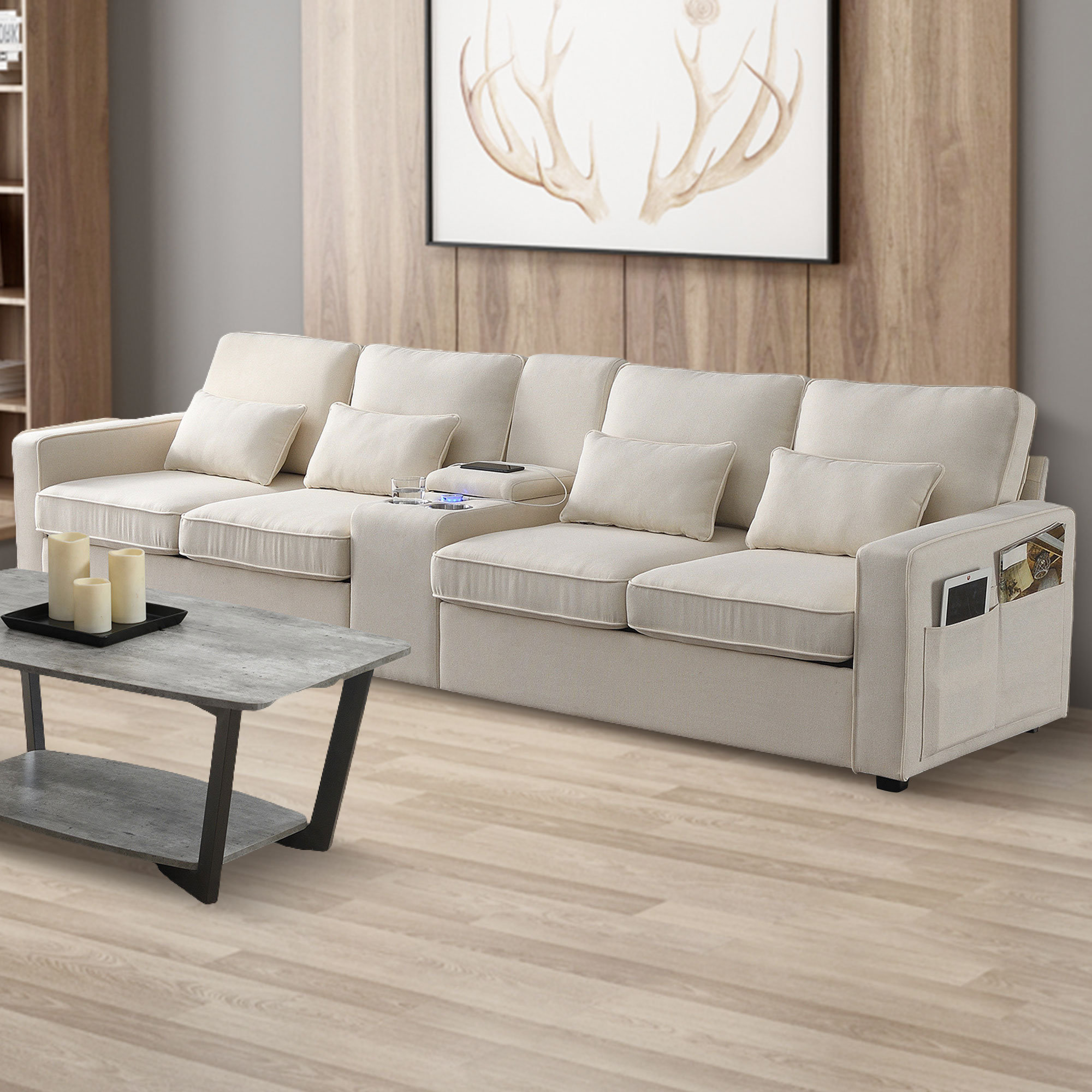 Latitude Run® Chelston 114.2" Linen Fabric Sofa With Storageable Coffee ...