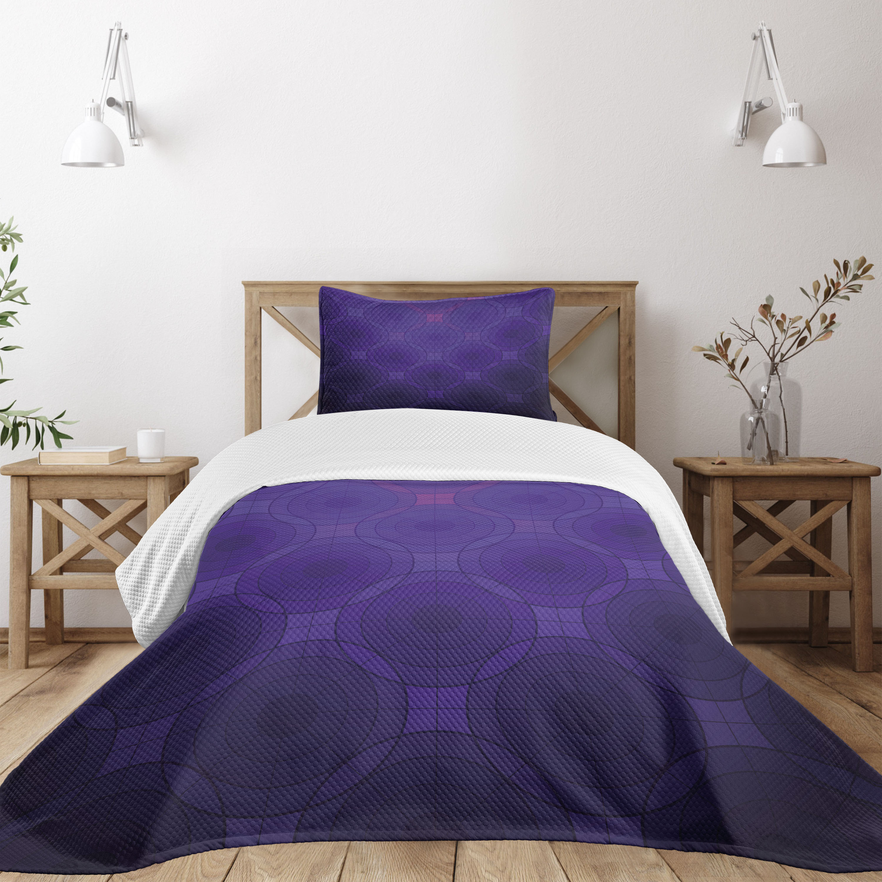 Ambesonne Indigo Bedspread Set Circles Inner Details Purple and Magenta ...