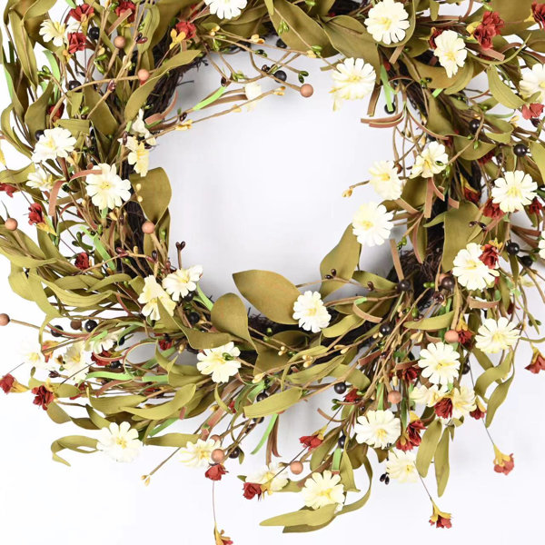 The Holiday Aisle® 24" Faux Fall Wildflower Wreath For Front Door | Wayfair