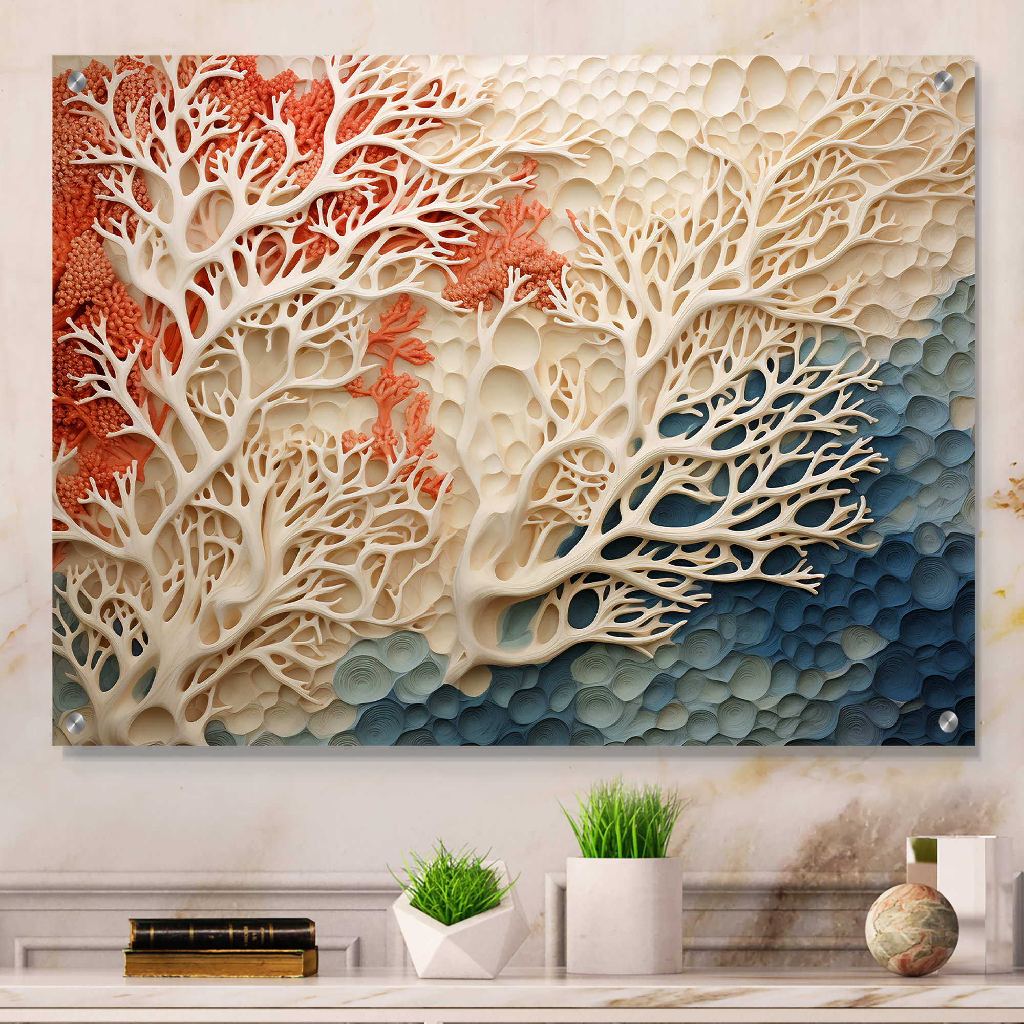 Beachcrest Home™ Callihan - Pink And White Coastal Coral Collage I ...
