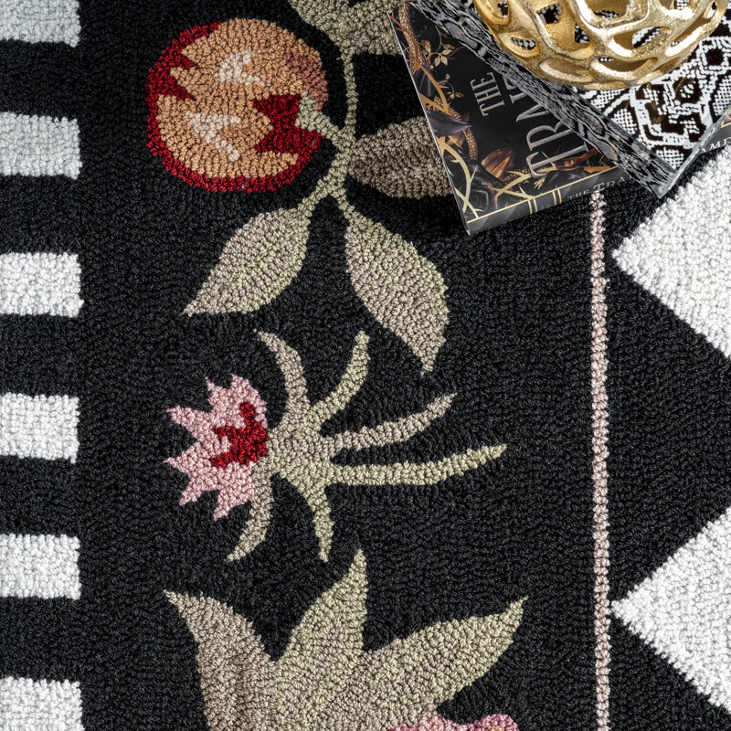 August Grove® Bacourt Handmade Hand Hooked Performance Black Rug ...