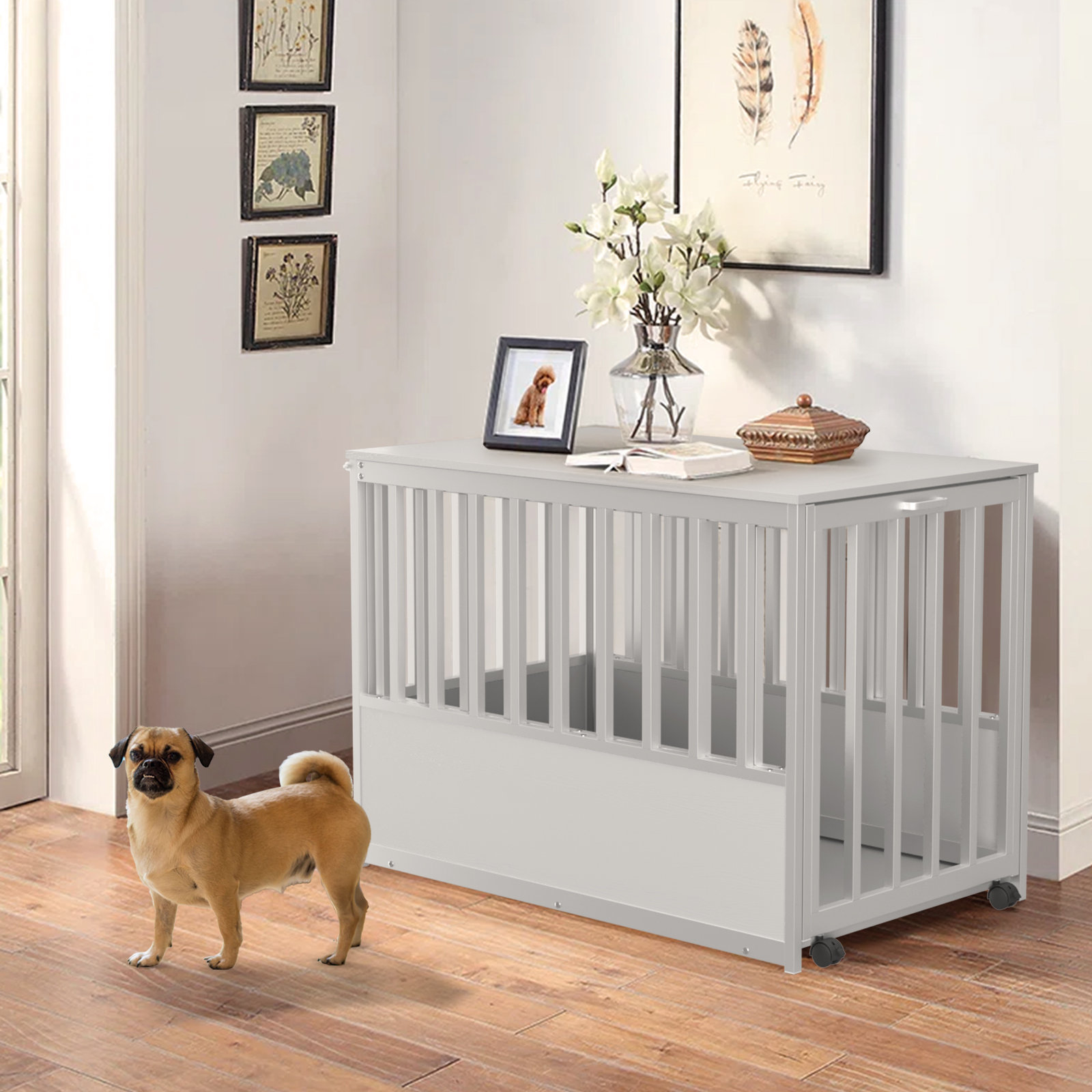 Archie & Oscar™ 2-in-1 Dog Crate Table, 2 Universal Wheels, Latch ...