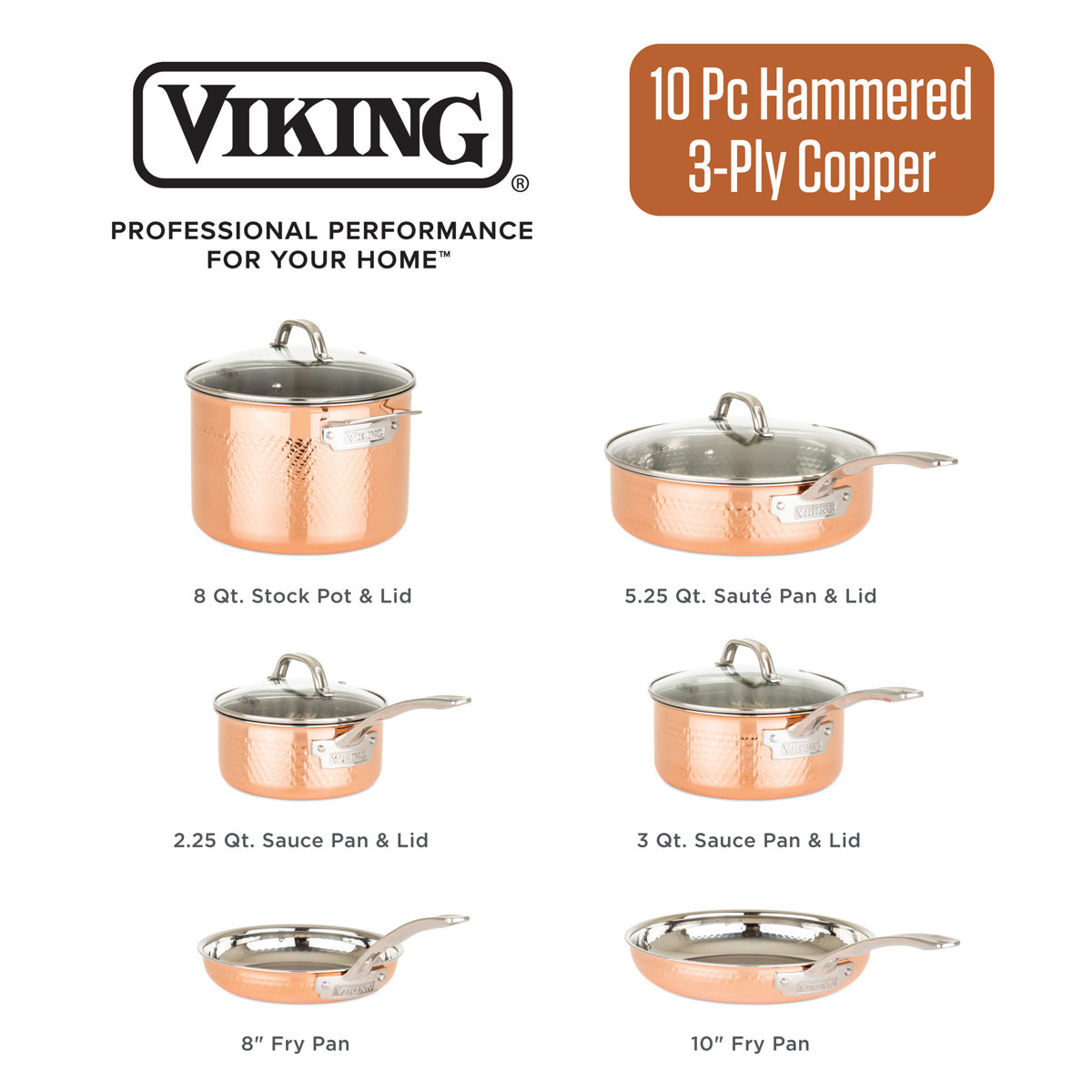Viking Hammered Copper Clad 10 Piece Cookware Set & Reviews | Birch Lane