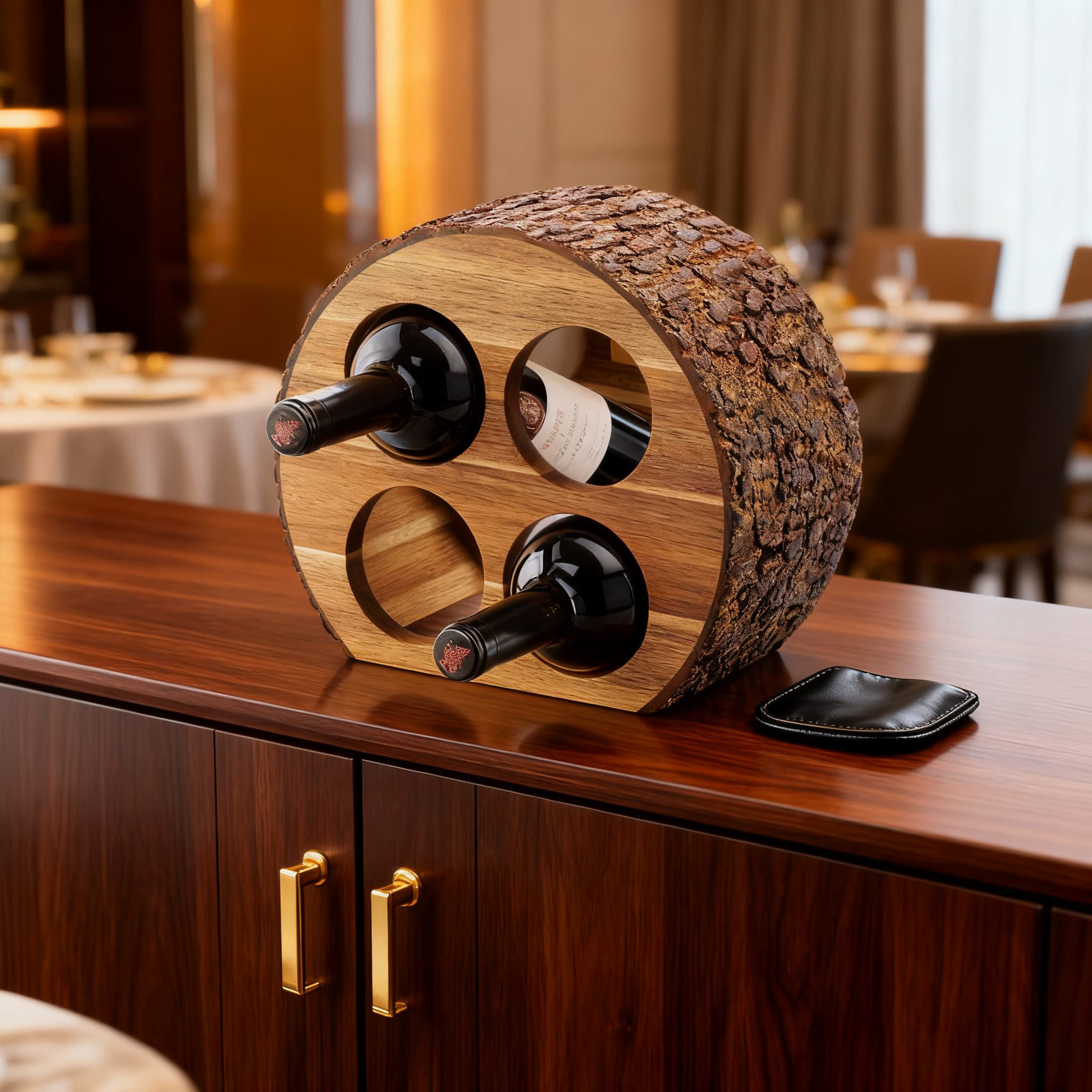 Prep & Savour Acacia Wood Countertop Wine Rack With Natural Bark Edge ...