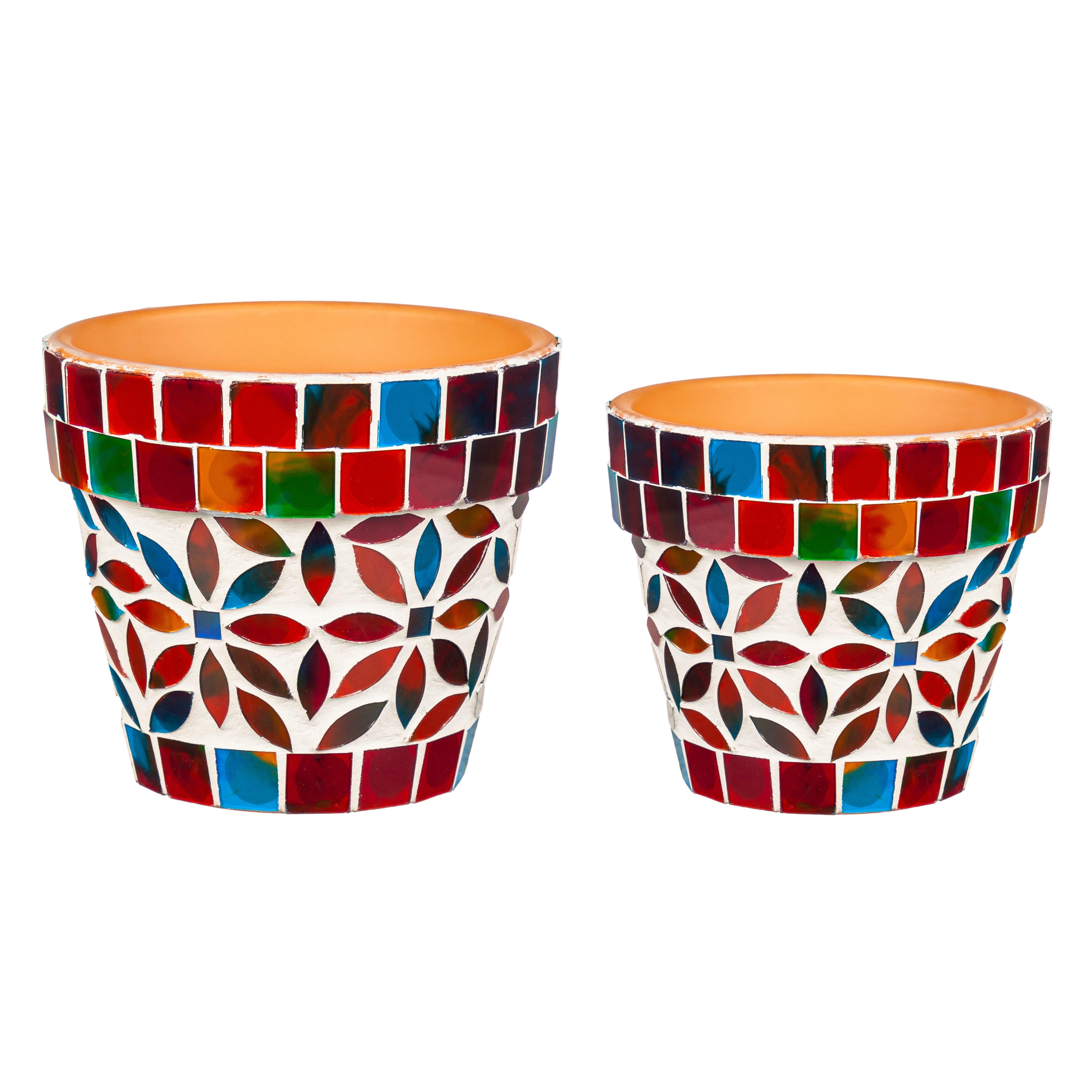Ebern Designs Carsley Colorful Floral Mosaic Terracotta Cachepot, Set ...