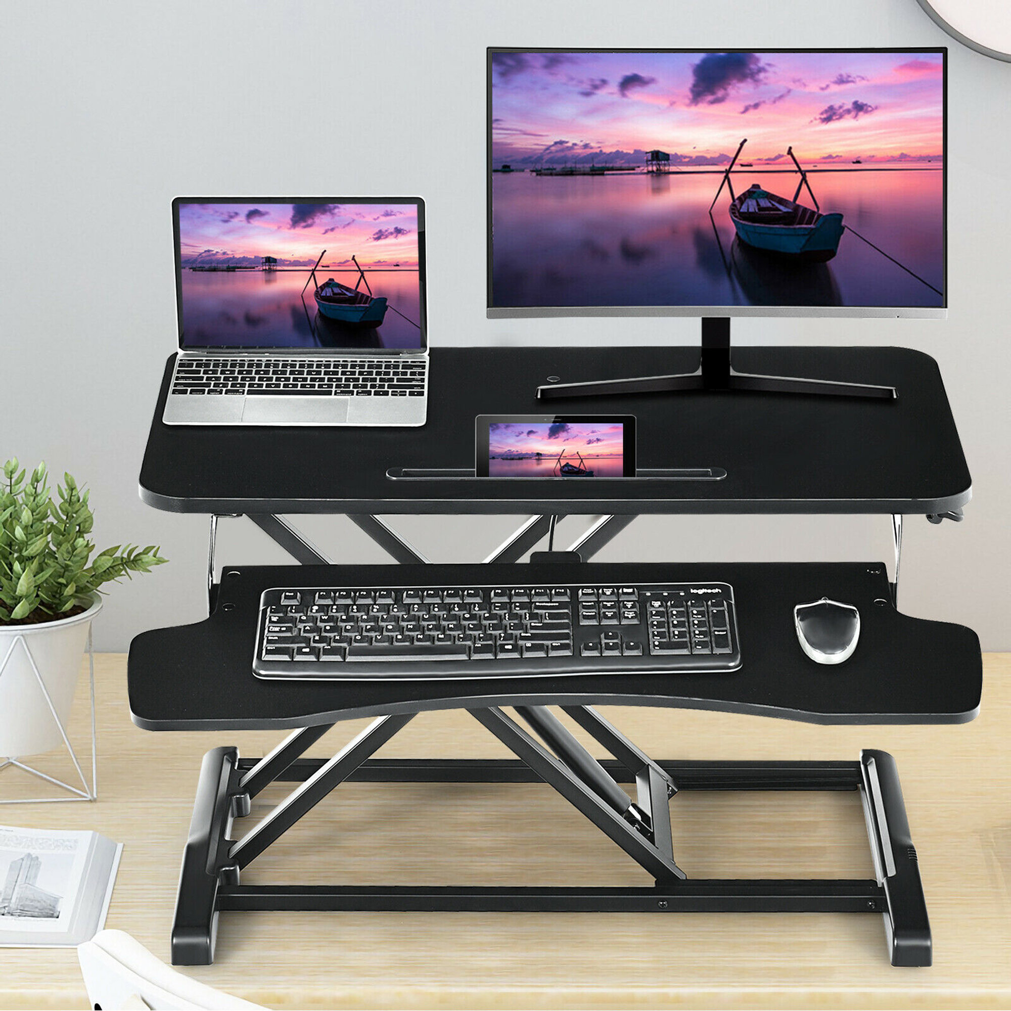 Inbox Zero Height Adjustable Standing Gaming Desk Converter | Wayfair