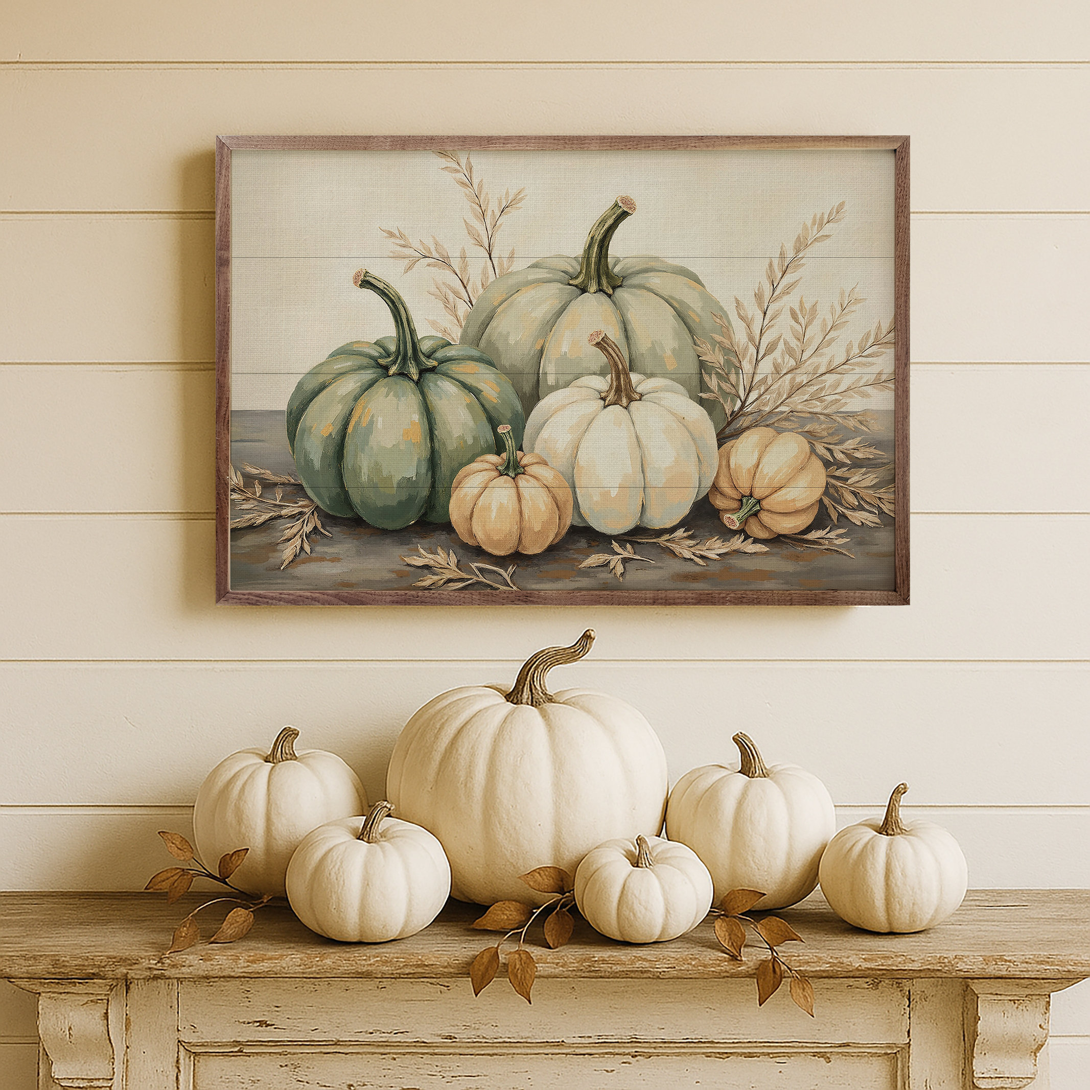 August Grove® Pumpkins With Dried Leaves | Wayfair