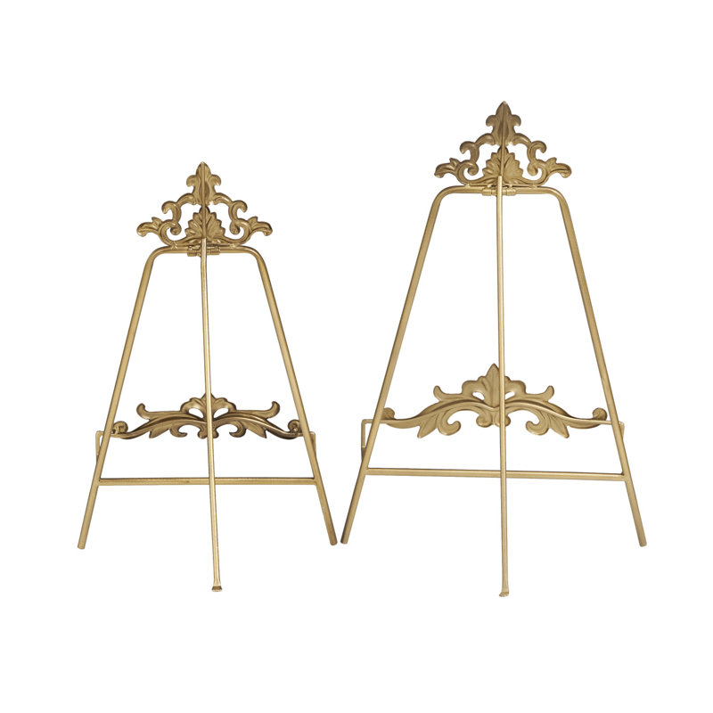 Cole & Grey Metal Ornate Arabesque Scroll Display Gold Easel Set | Wayfair