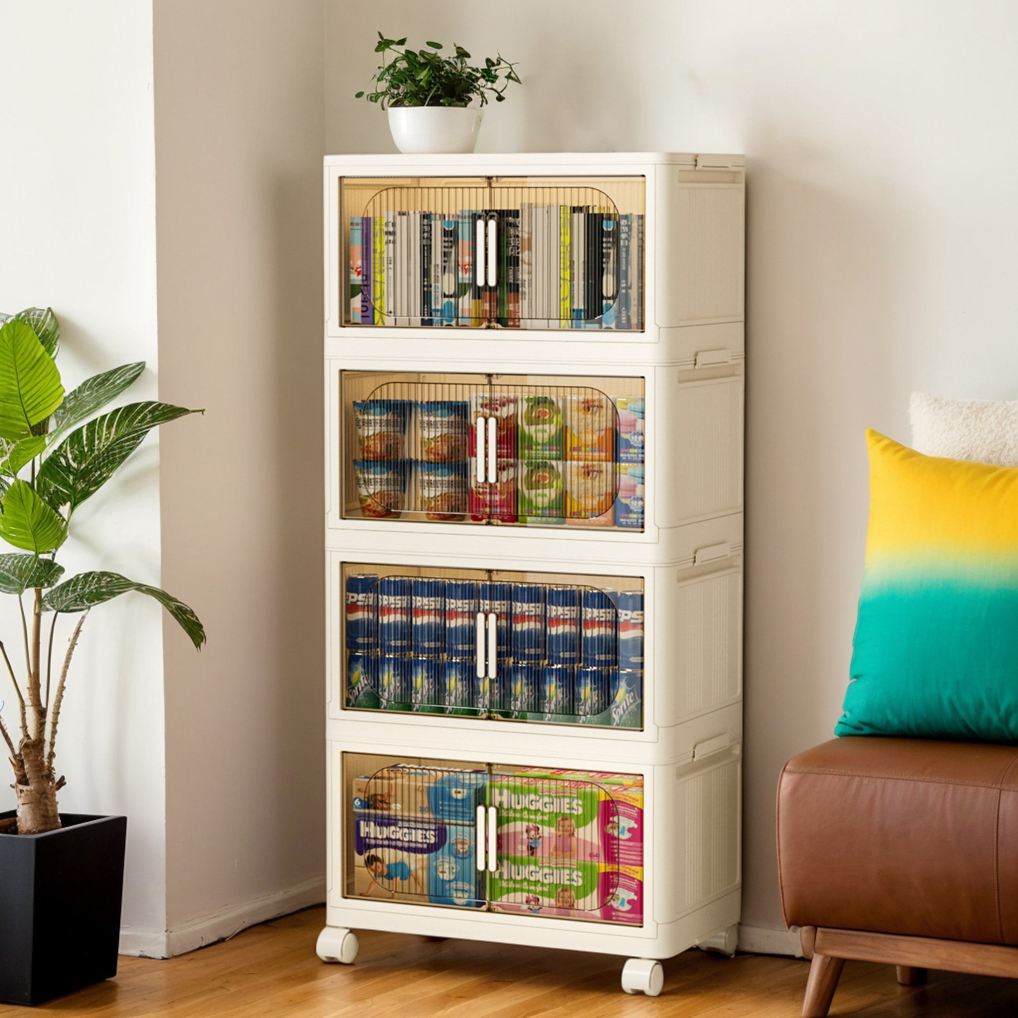 Rebrilliant 4-Tier Folding Storage Cabinet - 19.69" Wide, Collapsible ...