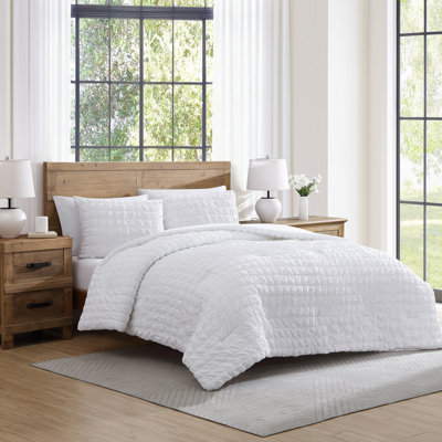 Tahari Ivy 3-Piece Grey Puckered Seersucker Cotton Comforter Set ...