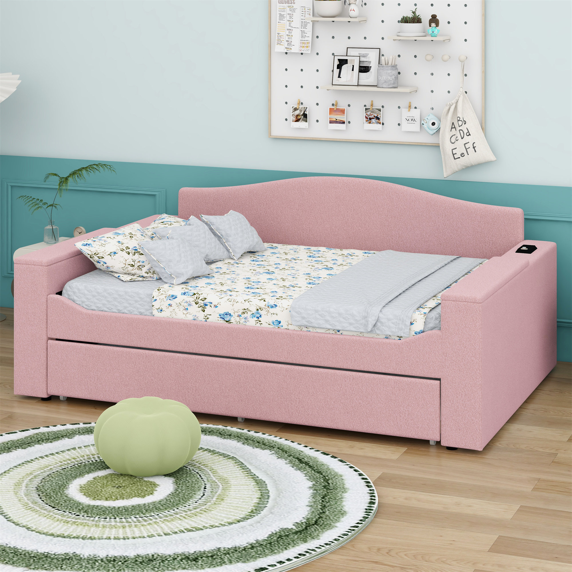 Lark Manor™ Upholstered Daybed With Storage Armrests, Trundle Bed And ...