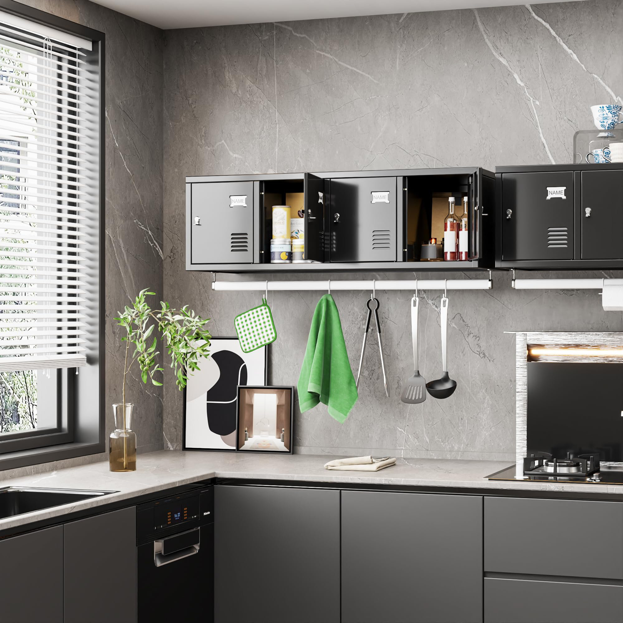 17 Stories 4 Doors Small Wall Locker Cabinet, Mini Metal Wall Mounted ...