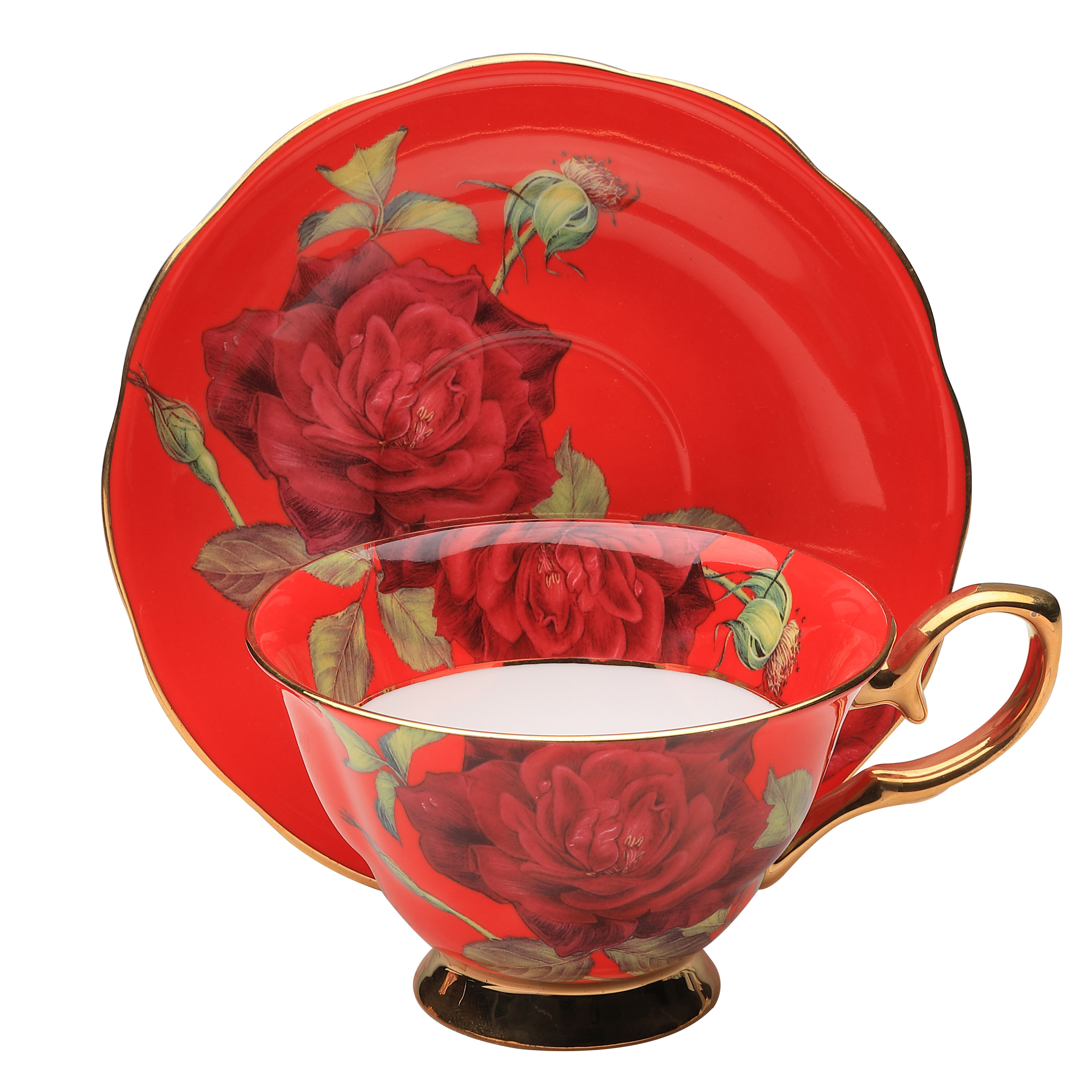 Grace's Tea Ware Gold Black Stem Rose Bone China Teacup & Saucer ...