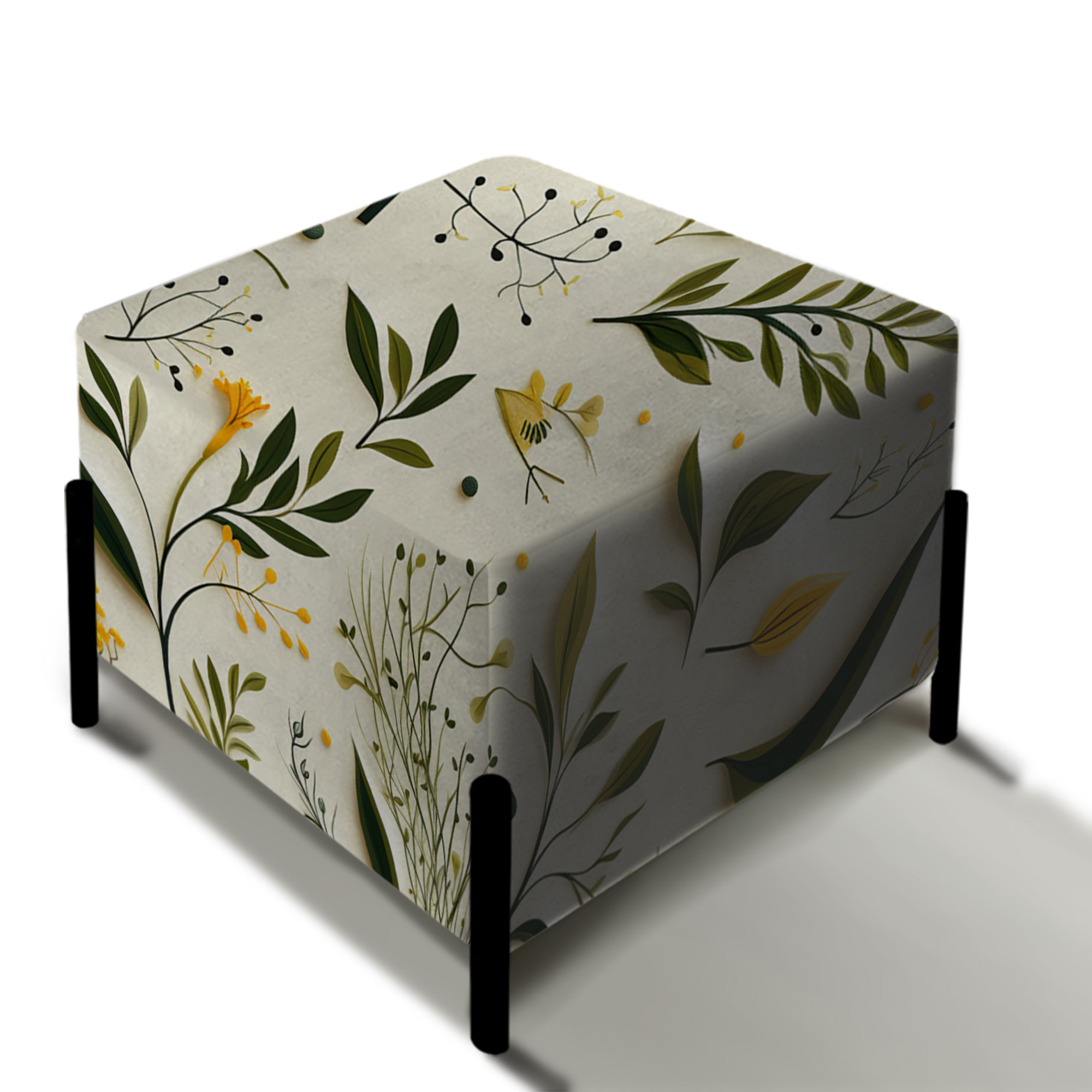Design Art Yellow And Green Floral Simplicity - Floral Square Ottoman ...