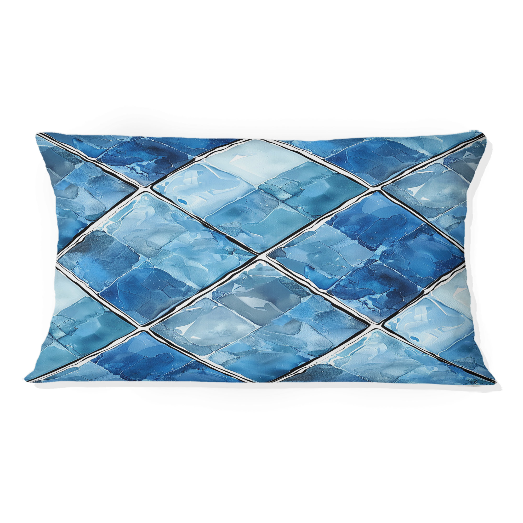 Design Art Blue Modern Rhombus III - Modern Lumbar Pillow | Wayfair