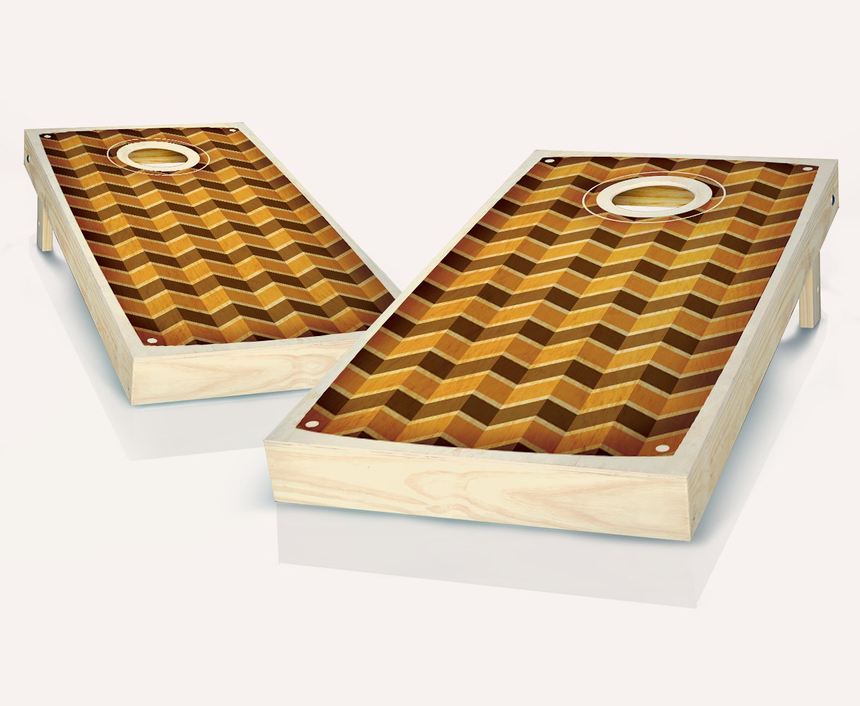 AJJ Cornhole 2' x 4' Retro Stained Multi Chevron Solid Wood Cornhole ...