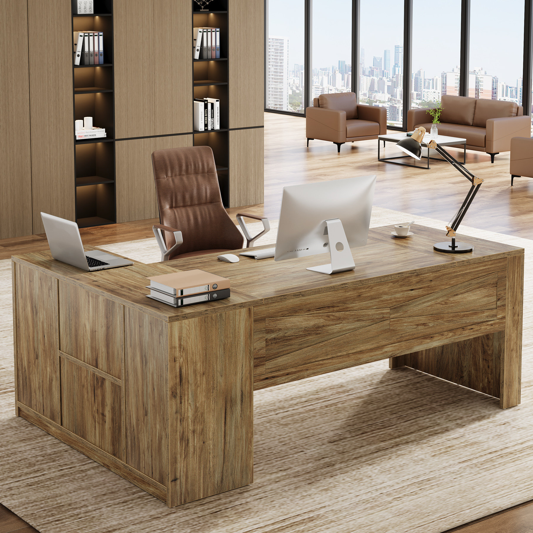 Gracie Oaks 70.8" L-shaped Executive Desk, Large Computer Table With ...