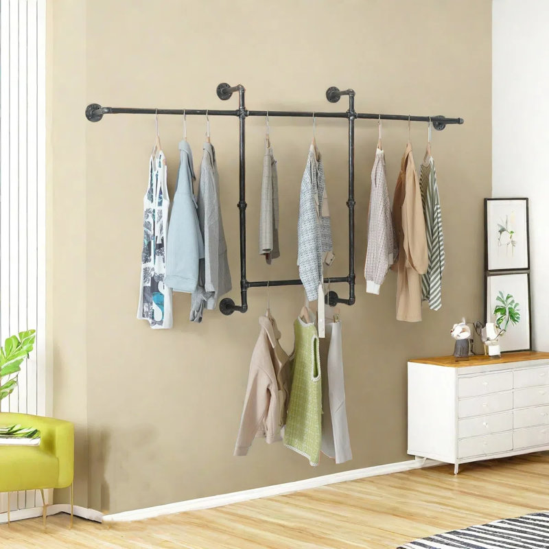 Williston Forge Metal Industrial Pipe Clothing Garment Rack Wall ...