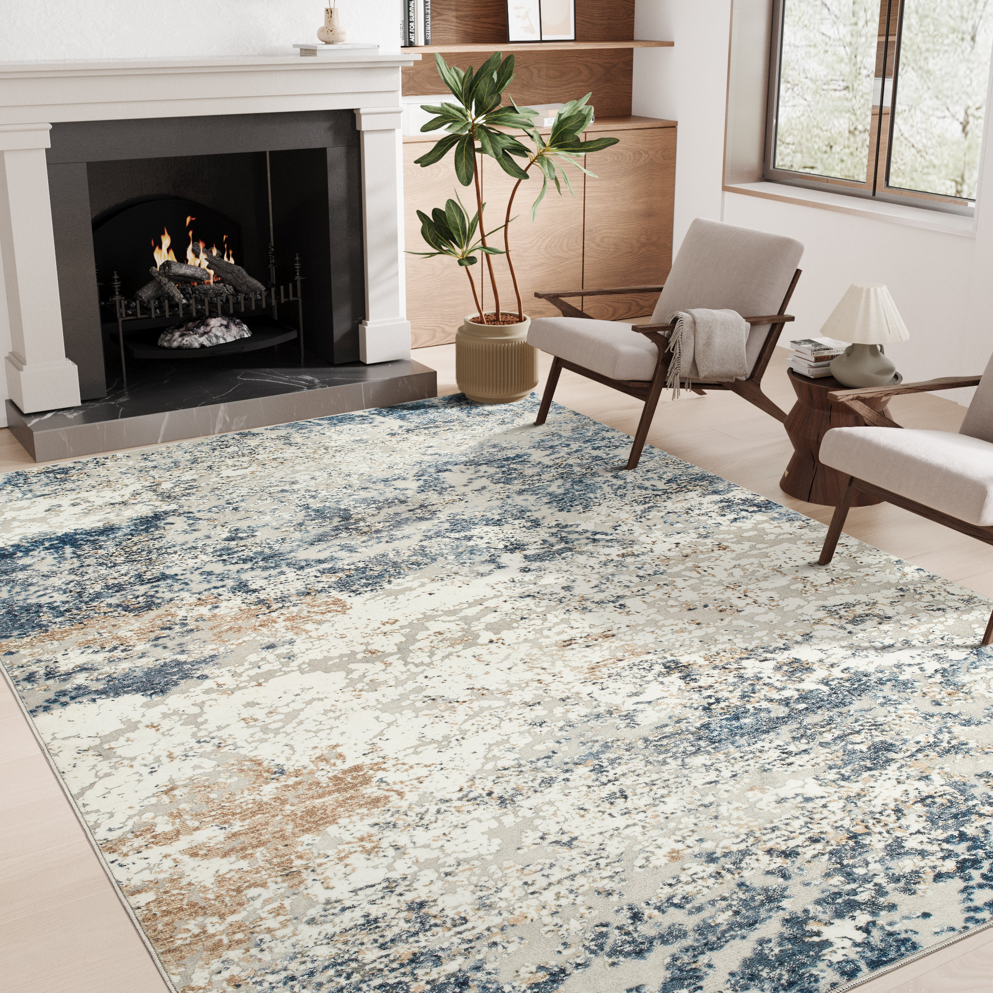 17 Stories Washable Rug, Anti-Slip Abstract Area Rug, Stain Resistant ...