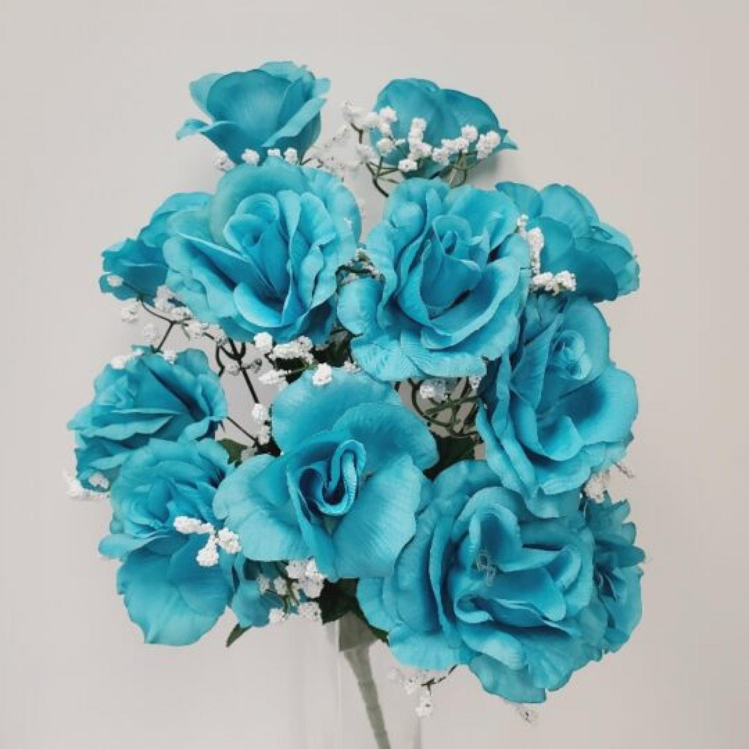 Winston Porter Light Blue And White Roses With White Accent Flowers ...