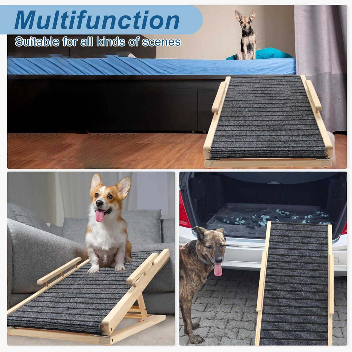 Archie & Oscar™ Adjustable Wooden Pet Ramp – for Dogs and Cats, Non ...
