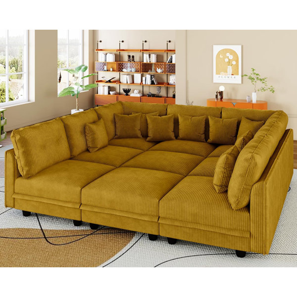 Latitude Run® Degennaro 9 Seat Corduroy Convertible Modular Sectional ...