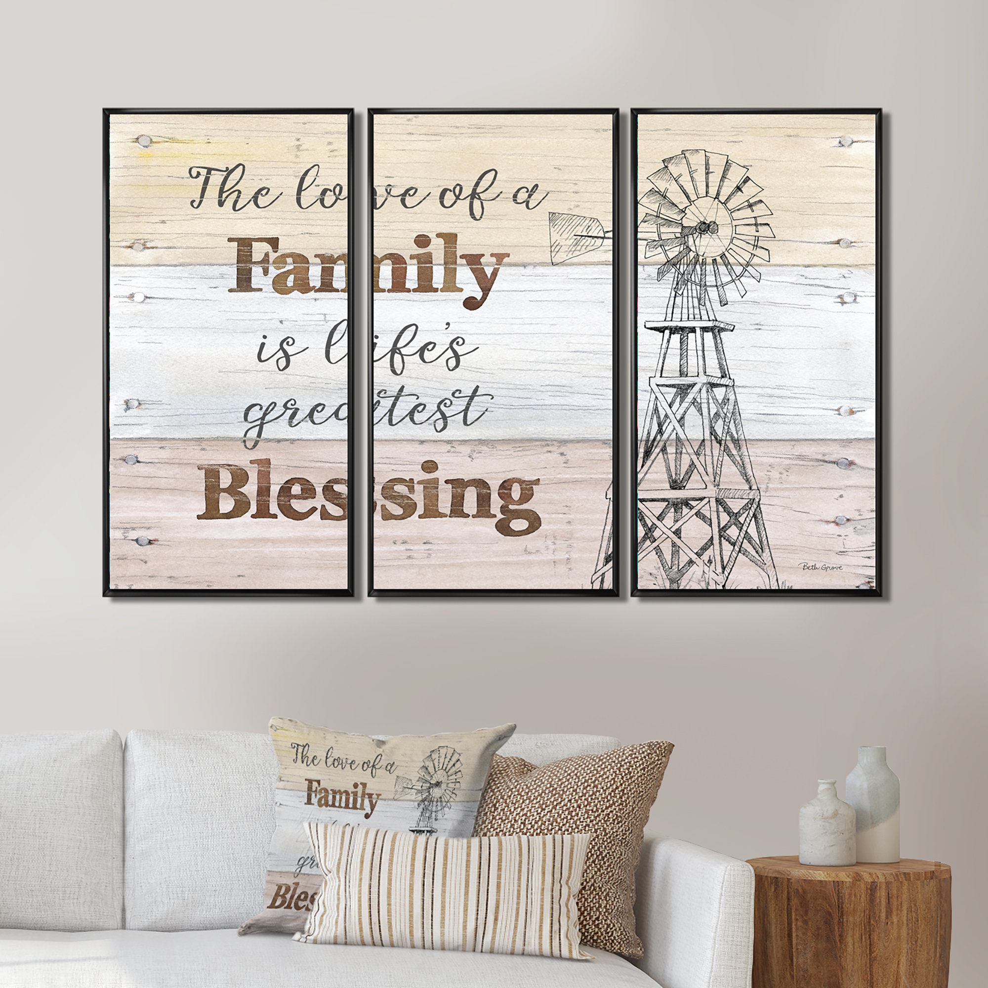 Design Art Farmhouse Moment Windmills - Farmhouse, ensemble d'art mural sur toile encadré, 3 ...