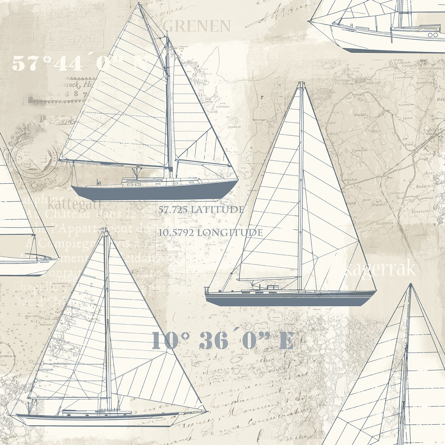 Galerie Wallcoverings Skagen Sail Boats 33' L x 21" W Wallpaper Roll ...