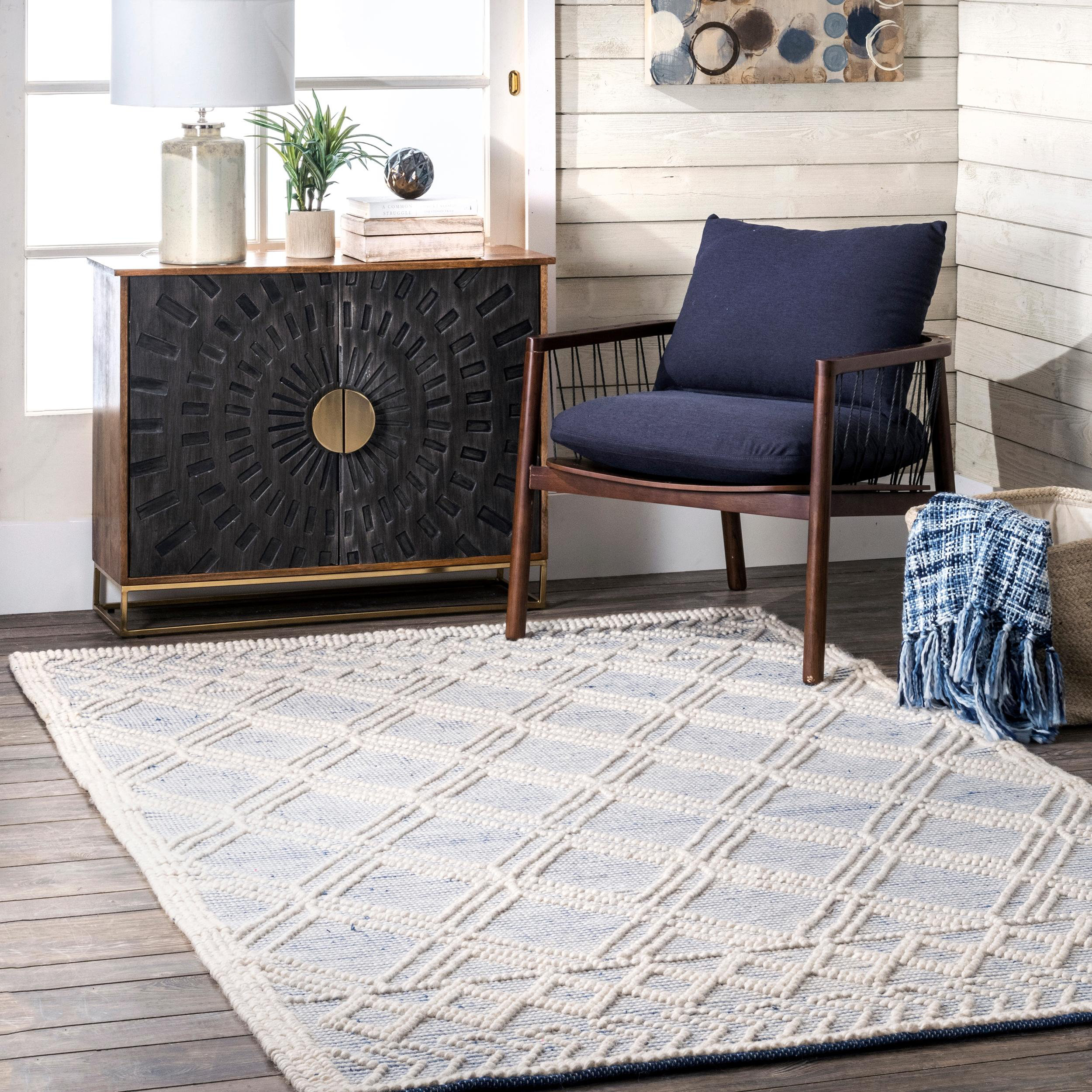 Dakota Fields Vernia Geometric Handmade Tufted Blue Area Rug & Reviews ...