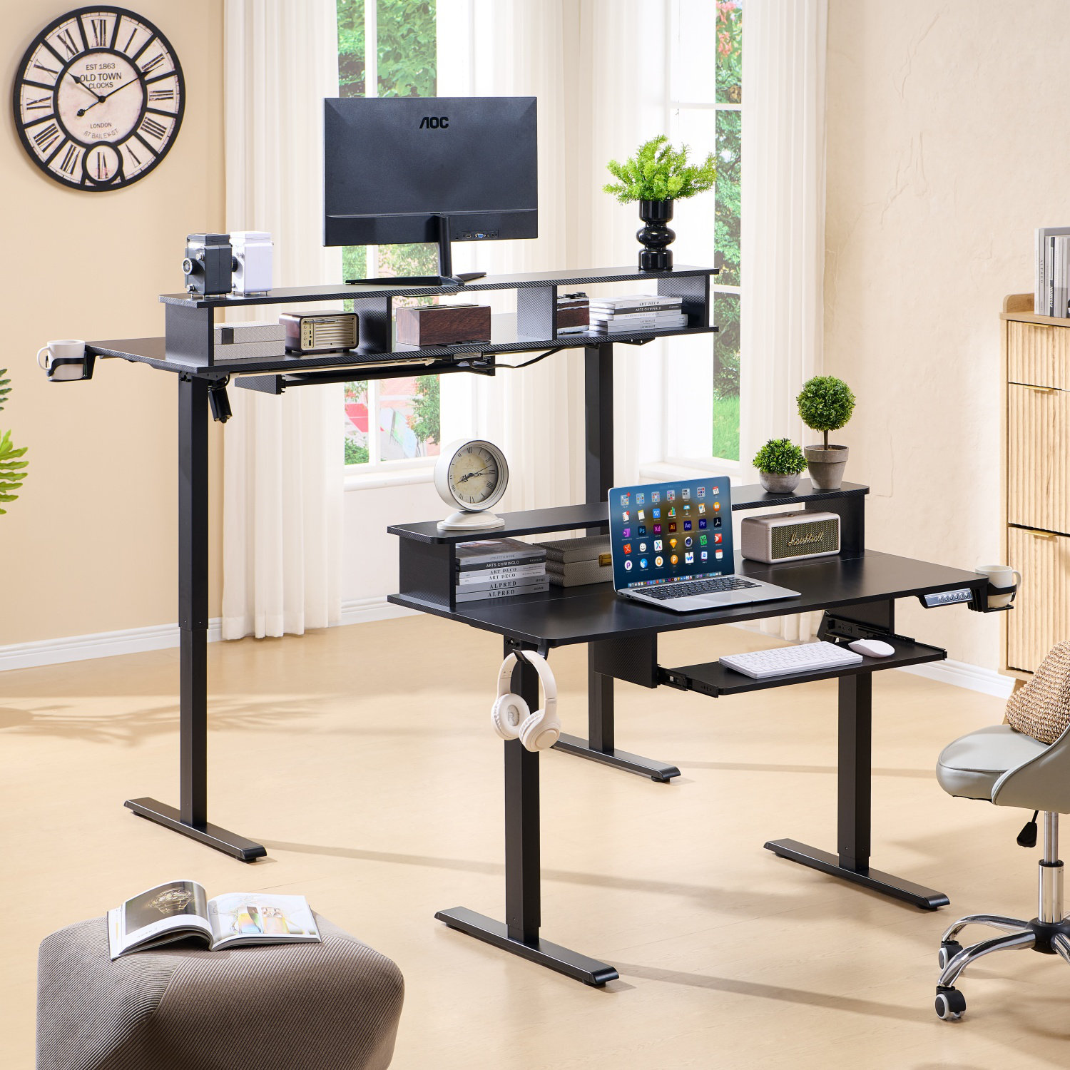 Latitude Run® Home Office Desk Set With 48"W & 60"W Standing Desk ...