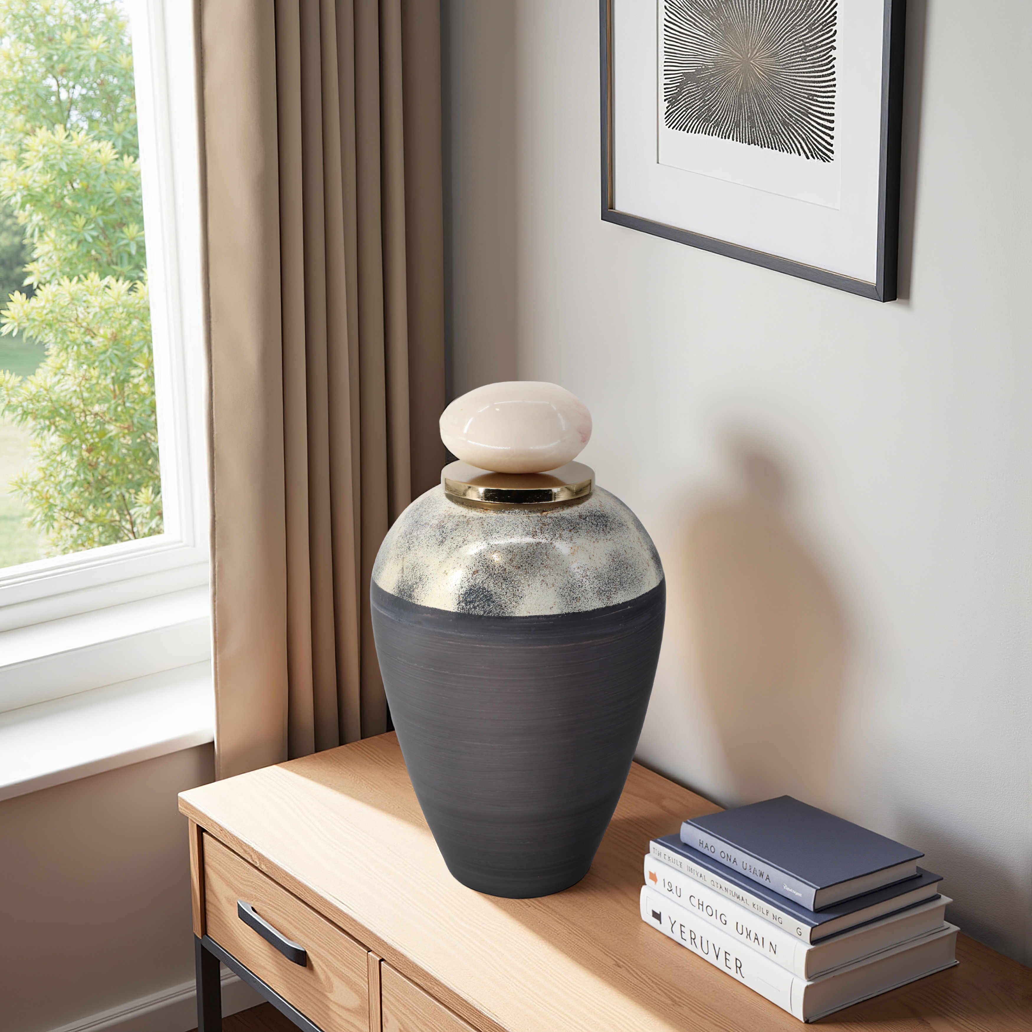 Dakota Fields Glass Gray Two Tone Novelty Vase With Resin Topper | Wayfair