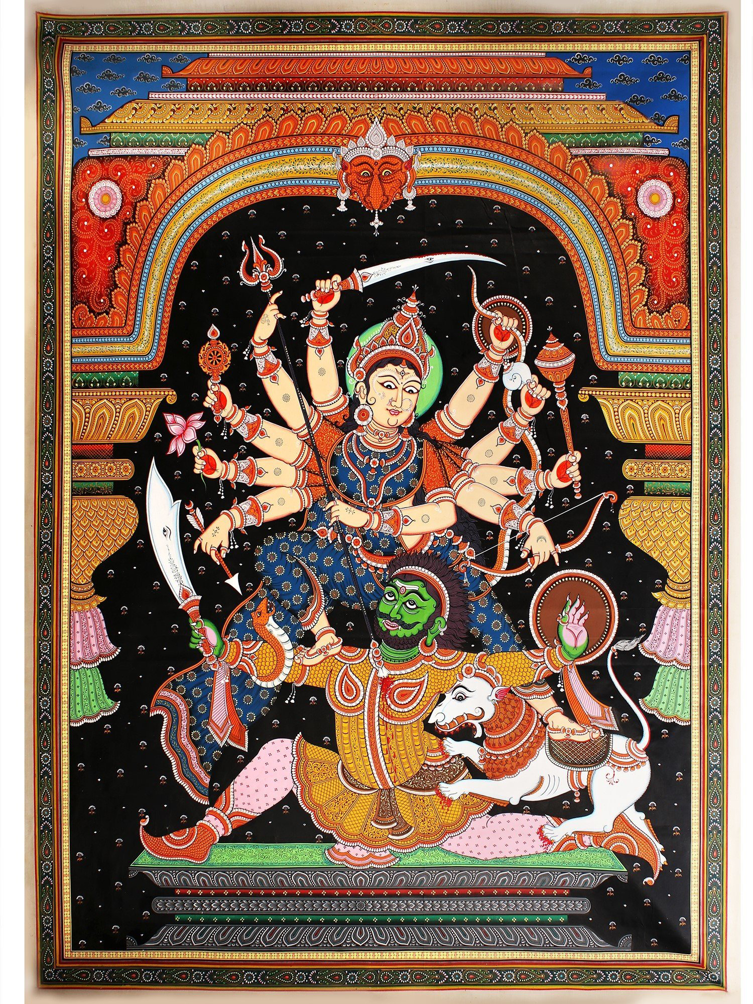 Exotic India Fierce Goddess Durga Killing Mahishasura | Patta Painting ...