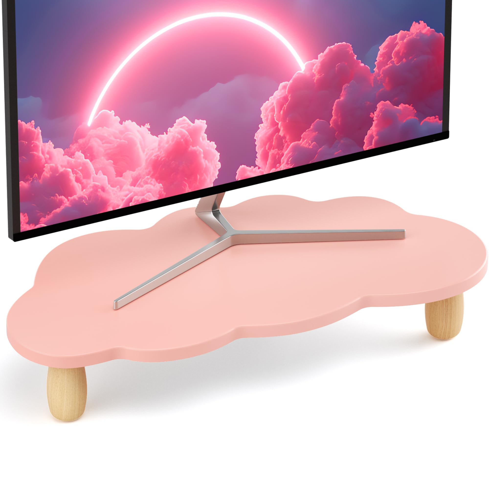 Latitude Run® Cloud Shape Wooden Computer Monitor Stand, Multi-Function ...
