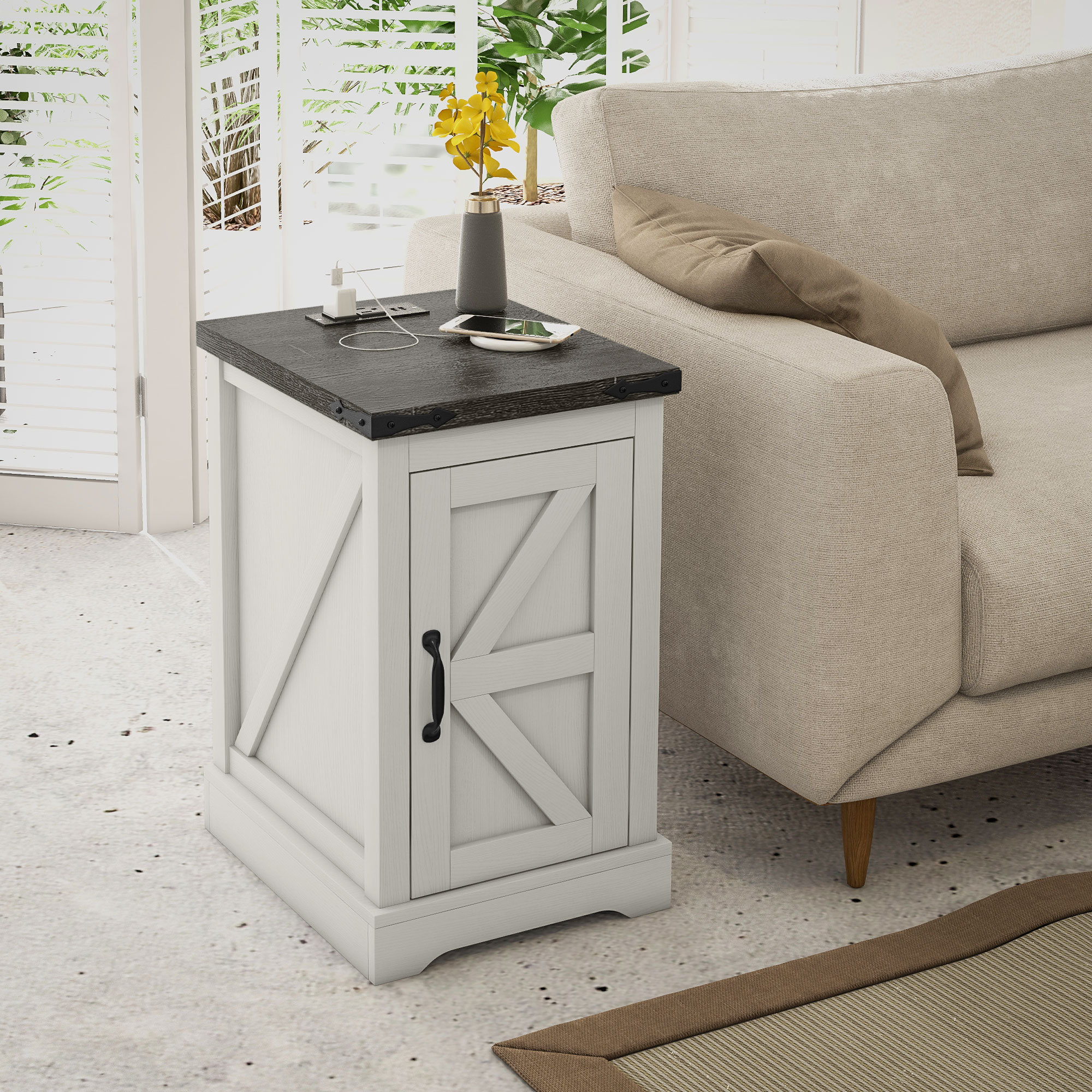 Gracie Oaks End Table with Charging Station and USB Ports, Distressed ...