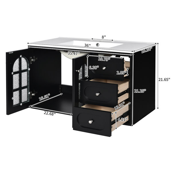 Ebern Designs 36 Inch Floating Bathroom Vanity with Ceramic Sink, Wall ...