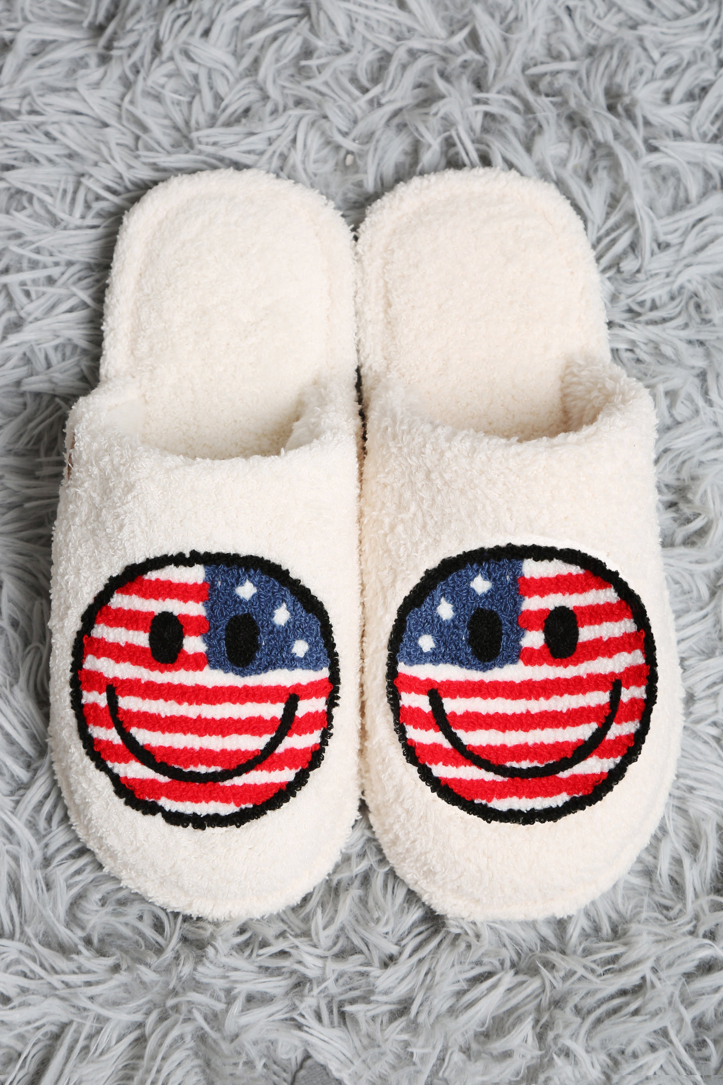 COMFYLUXE Happy Face American Flag Embroidered Luxury Soft Slippers ...