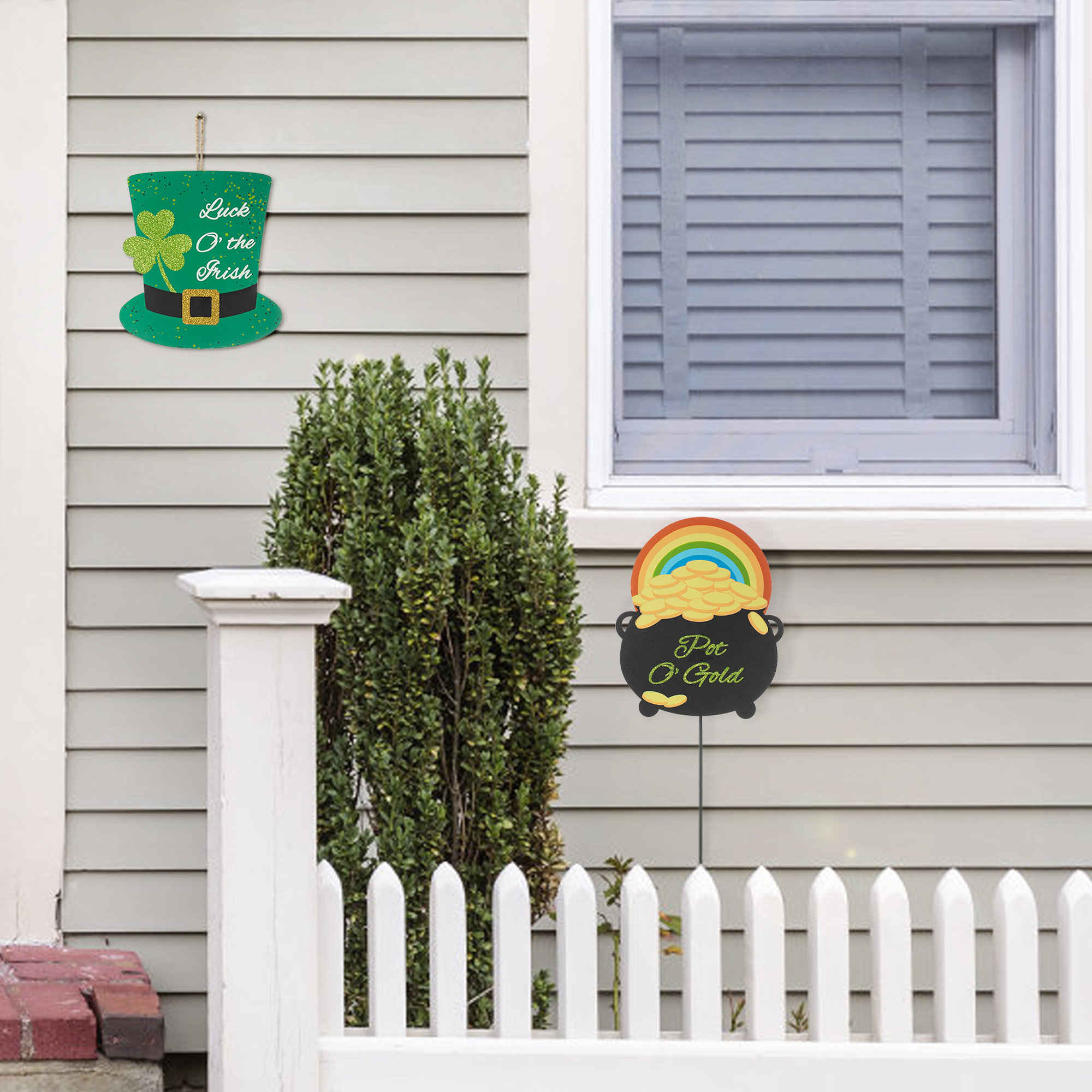 The Holiday Aisle® Yard Stake Set Of 2 St. Patrick's Pot Of Gold ...