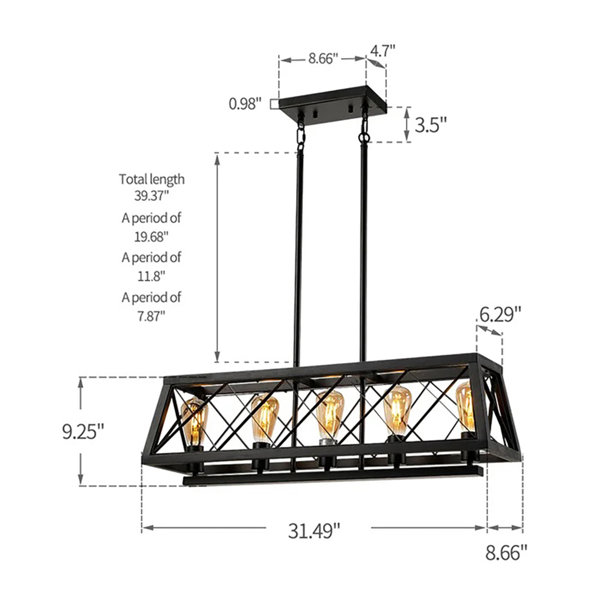Gracie Oaks Rectangular Black Wood Aged Metal Ceiling Lamp Linear ...