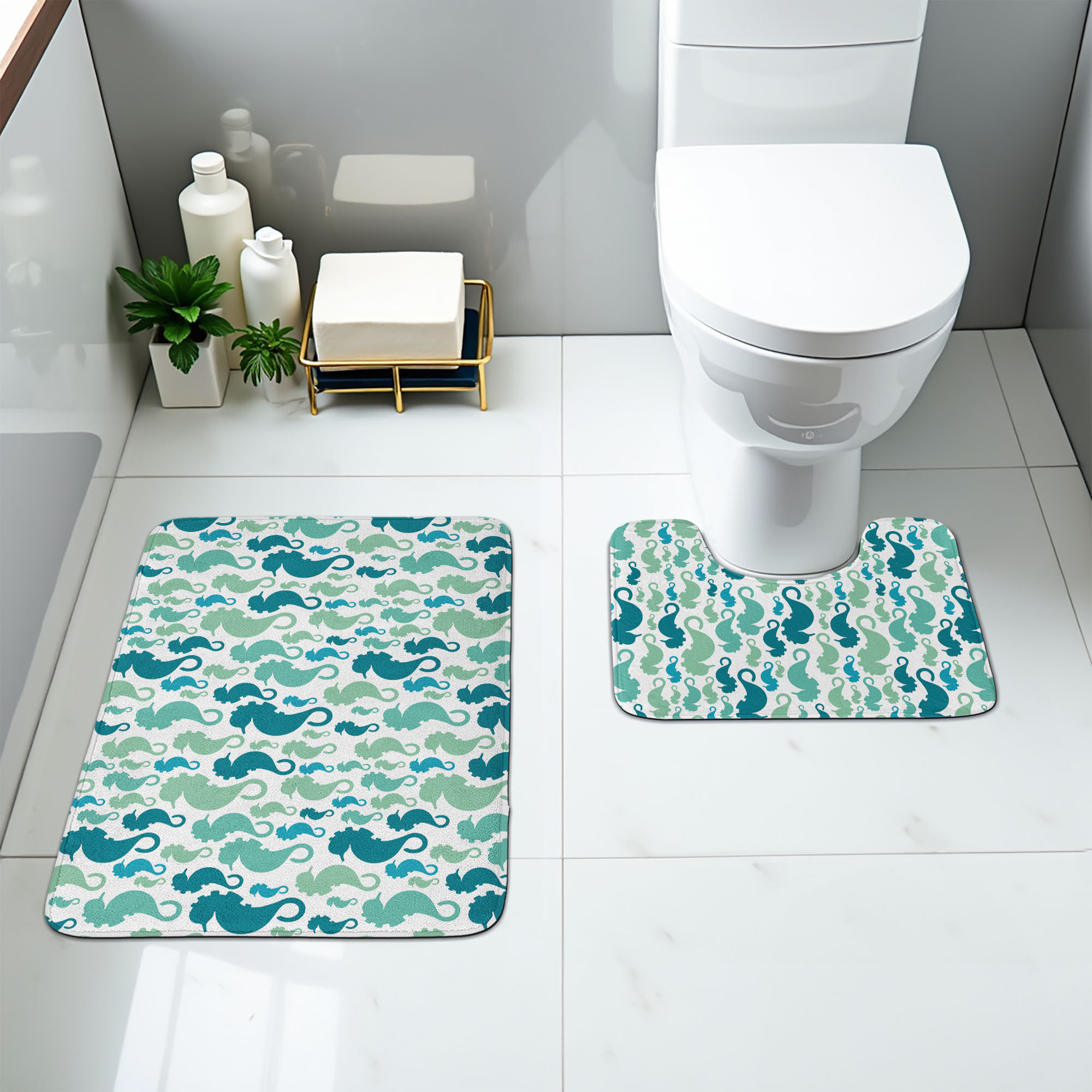 Breakwater Bay Seahorse Bathroom Rug Set 2 Pieces Rectangle & Contour ...