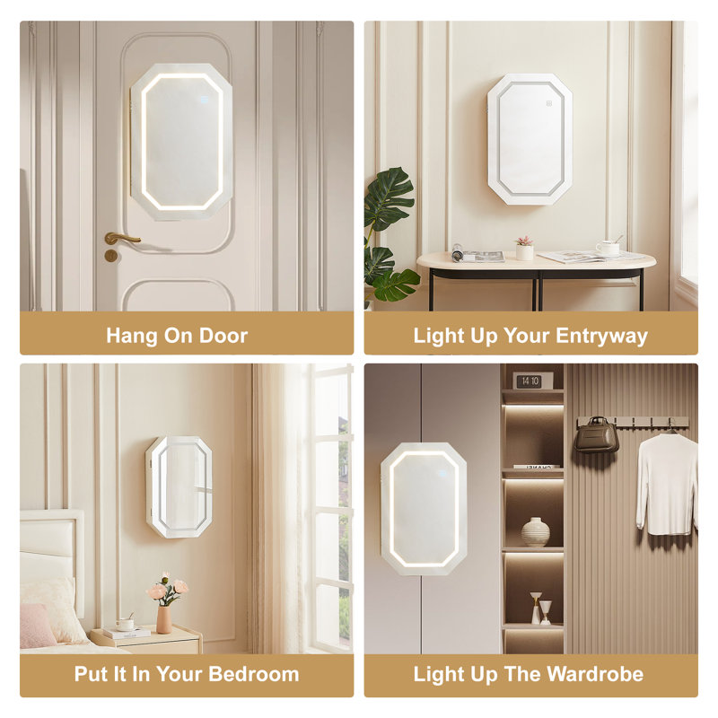 Wrought Studio Glyna LED Jewelry Cabinet Armoire Wall-Mounted Organizer ...