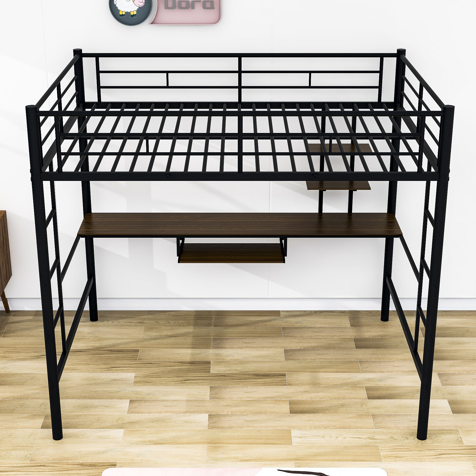 Mason & Marbles Dixon Full Size Metal Loft Bed with Desk and Shelves ...