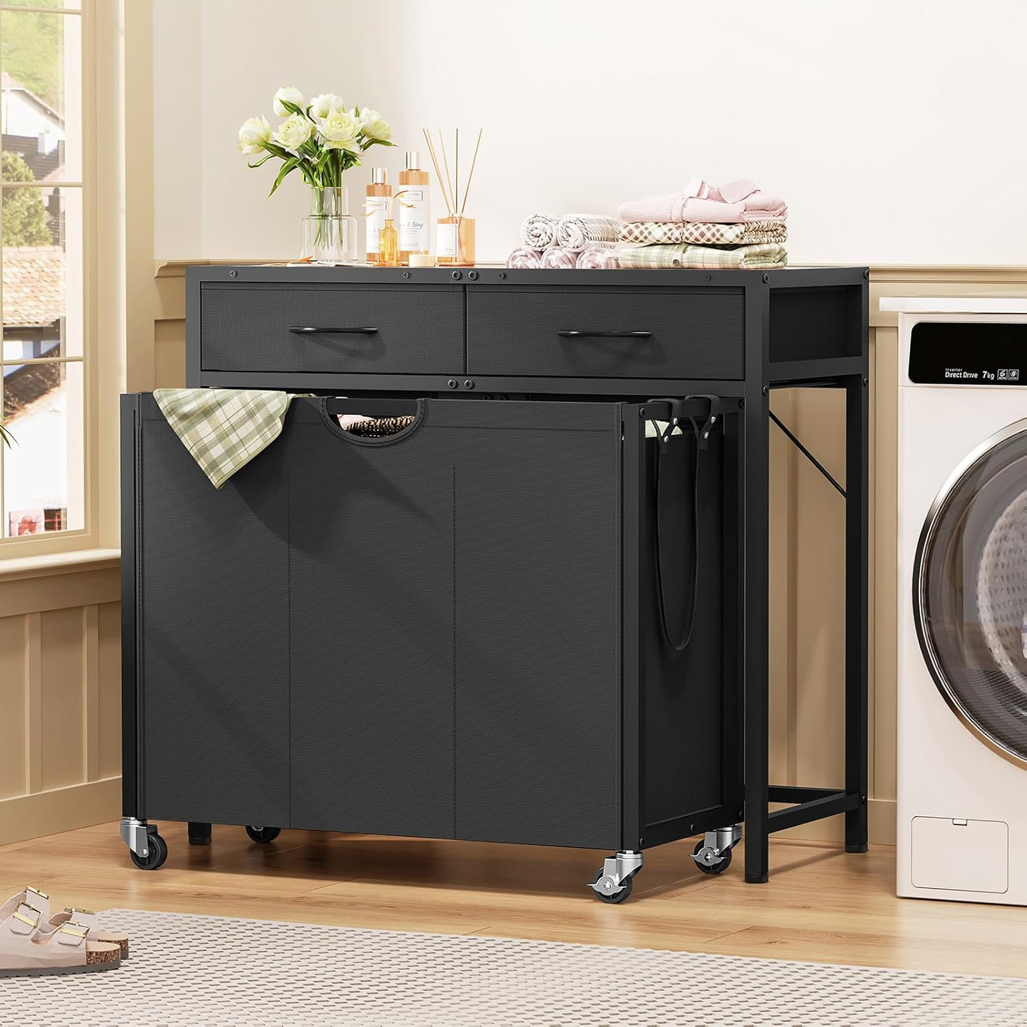 PAPER GOAT POST, LLC Rolling Laundry Hamper With 3 Section Pull-out ...