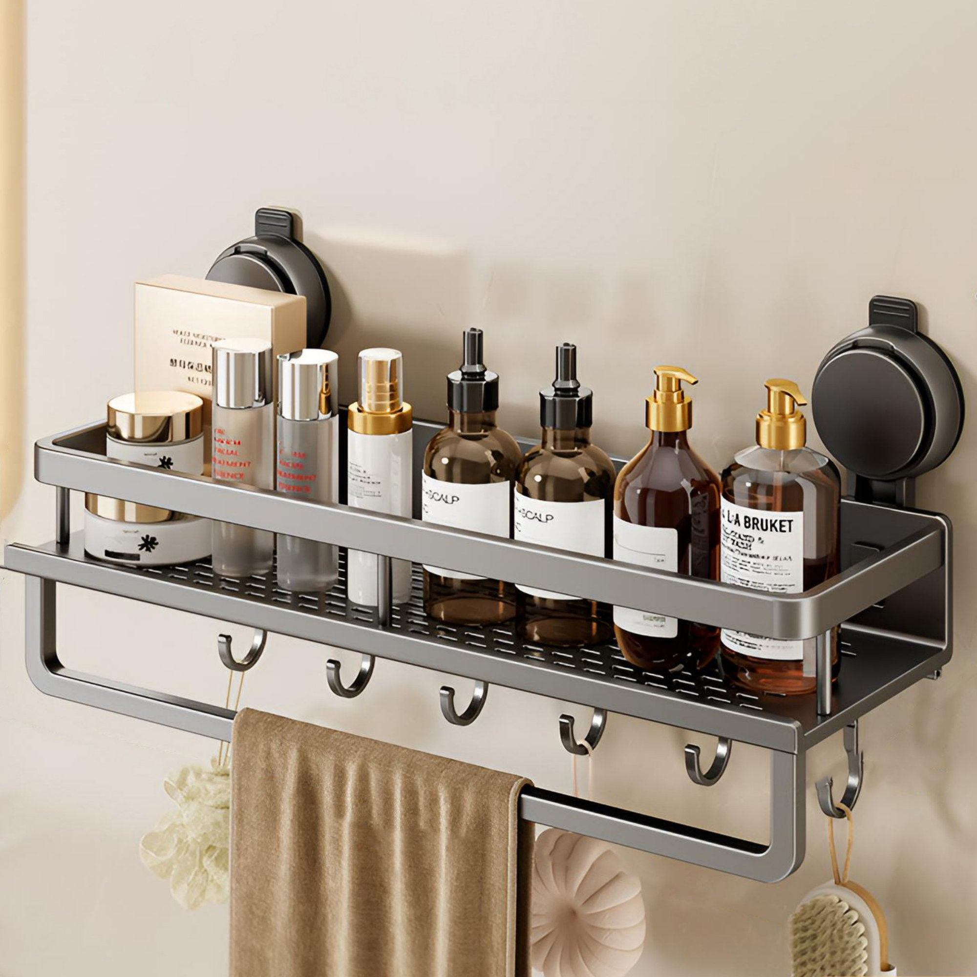 Rebrilliant Non Perforated Bathroom Storage Rack, Wall Mounted Bathroom ...