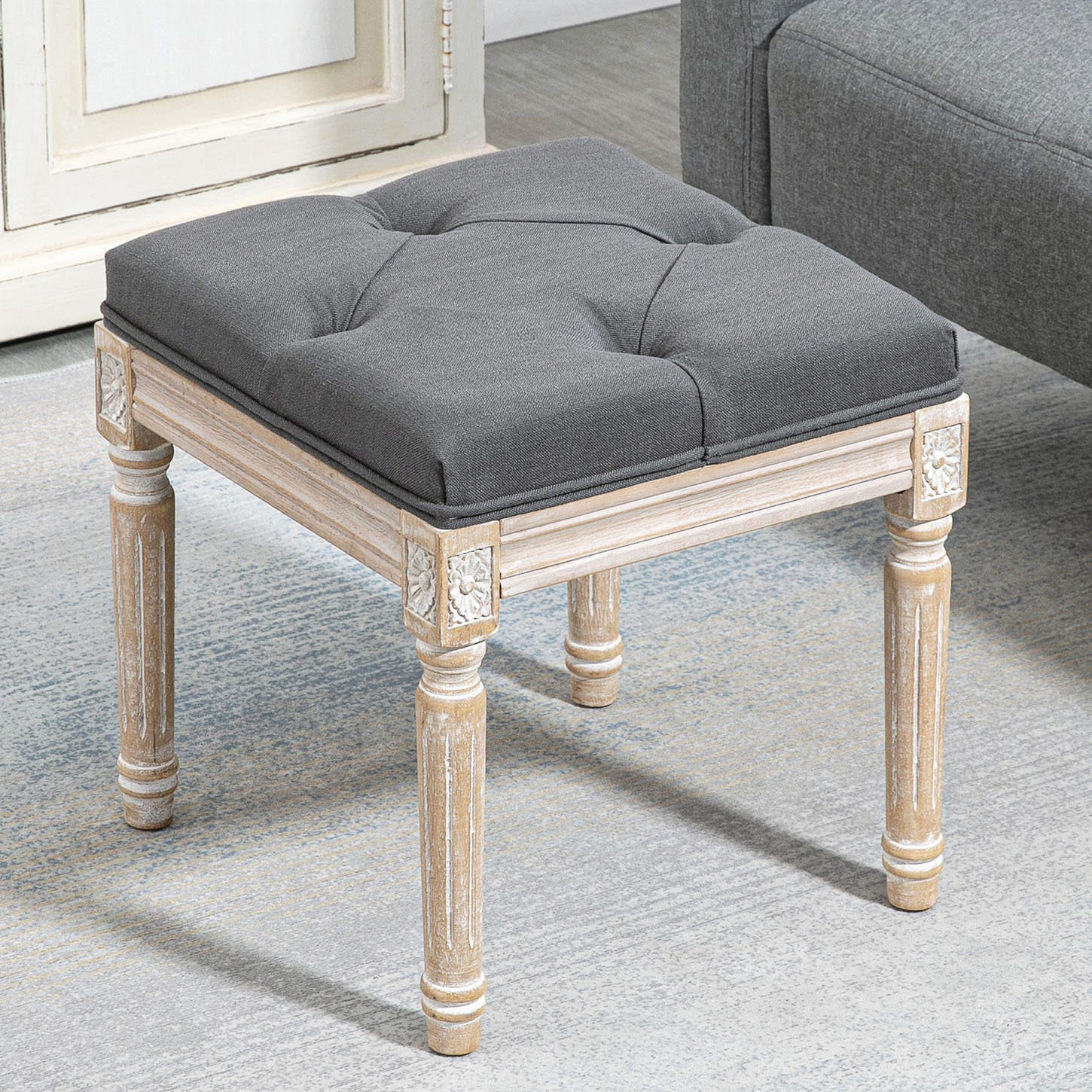Latitude Run® Vintage Ottoman, Tufted Foot Stool With Upholstered Seat ...