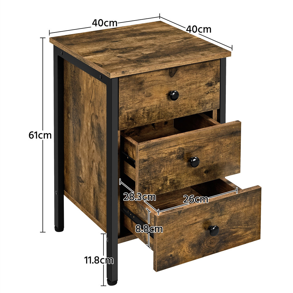 Yaheetech 3 Drawer Bedside Table with Rustic Vertical Tower Wooden ...
